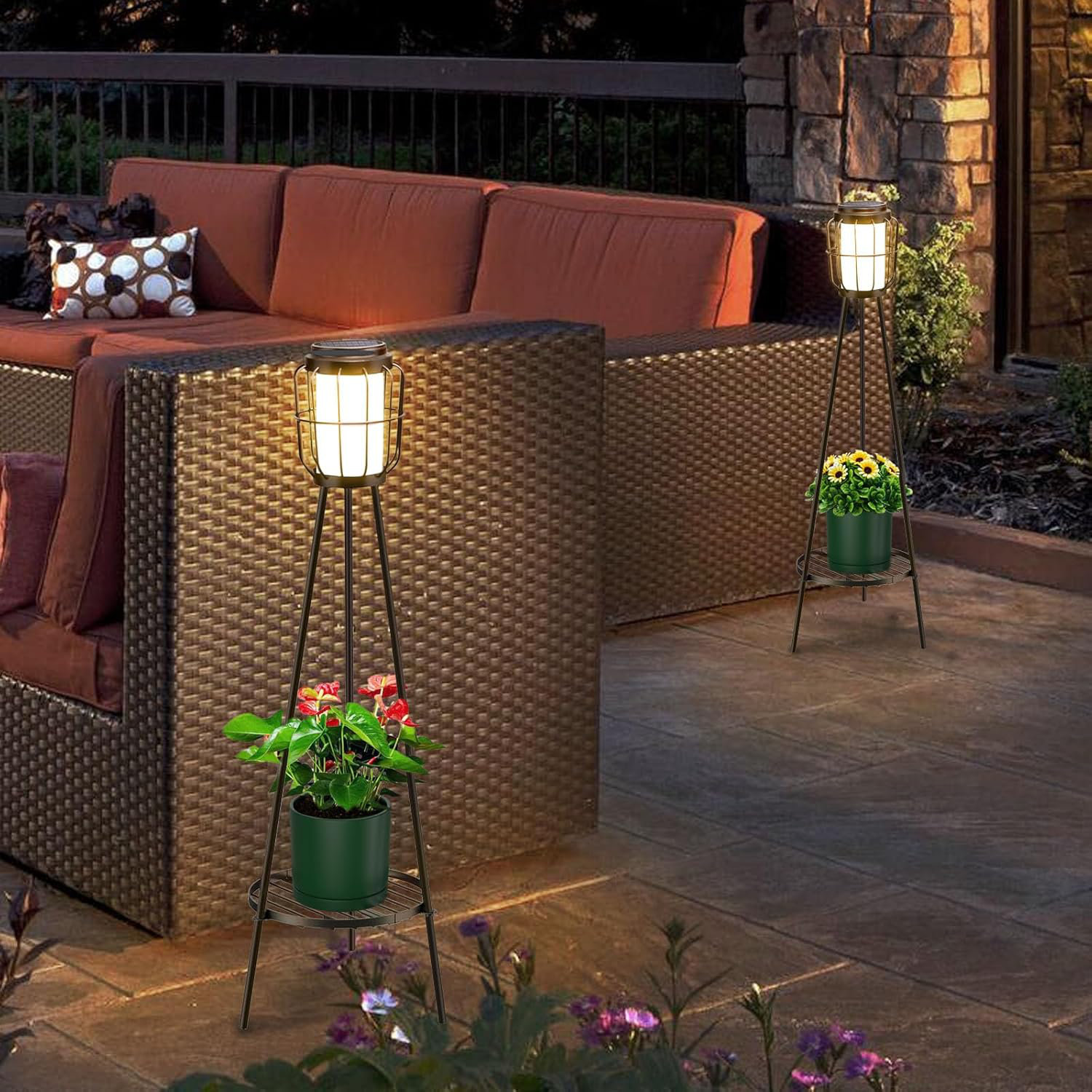 Outdoor Solar Lamps Kweetle 45" Metal Solar Floor Lamps Outdoor With 2 ...