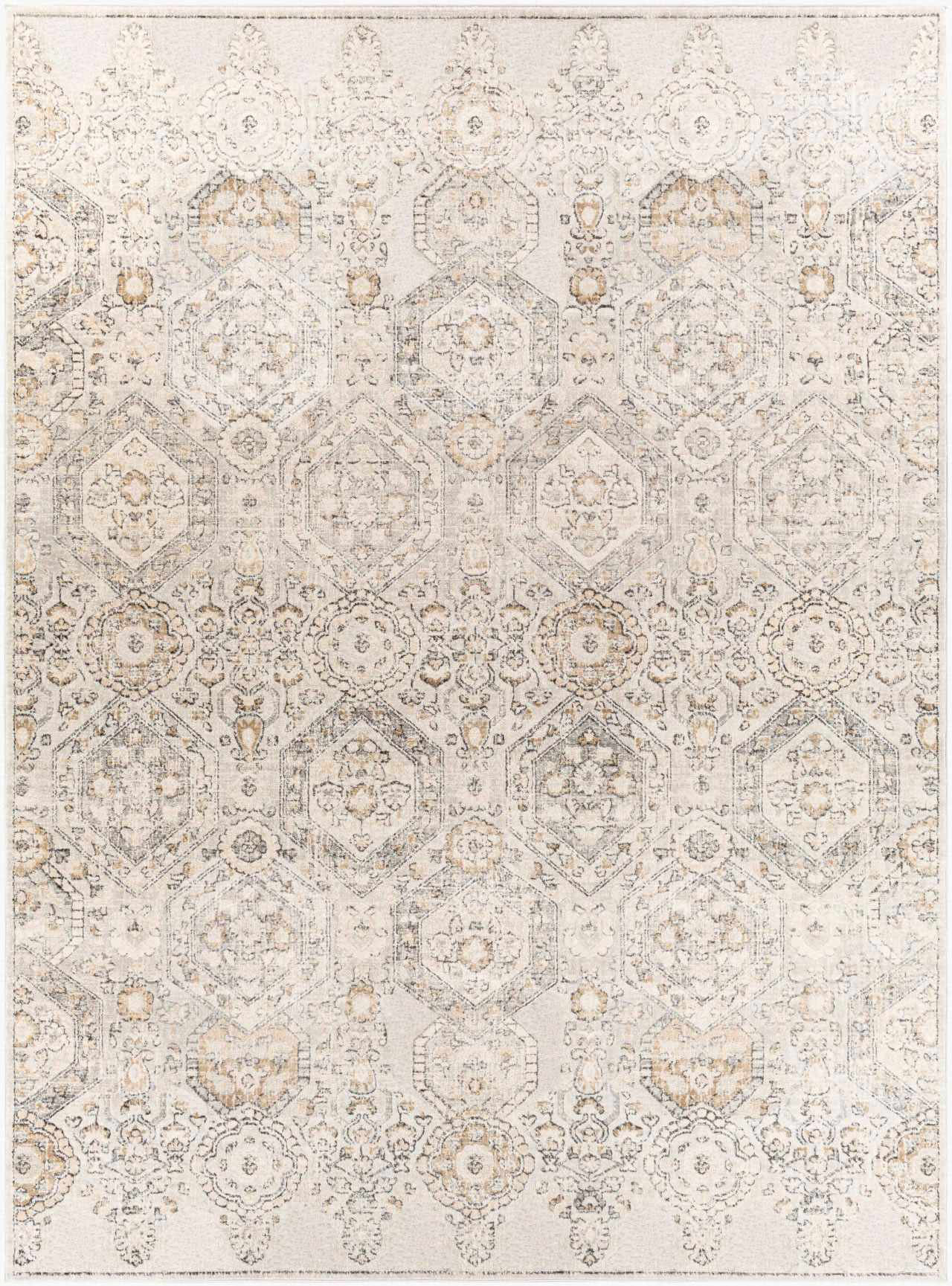 Bungalow Rose Chivonna Farmhouse Damask Neutral Color Area Rug | Wayfair