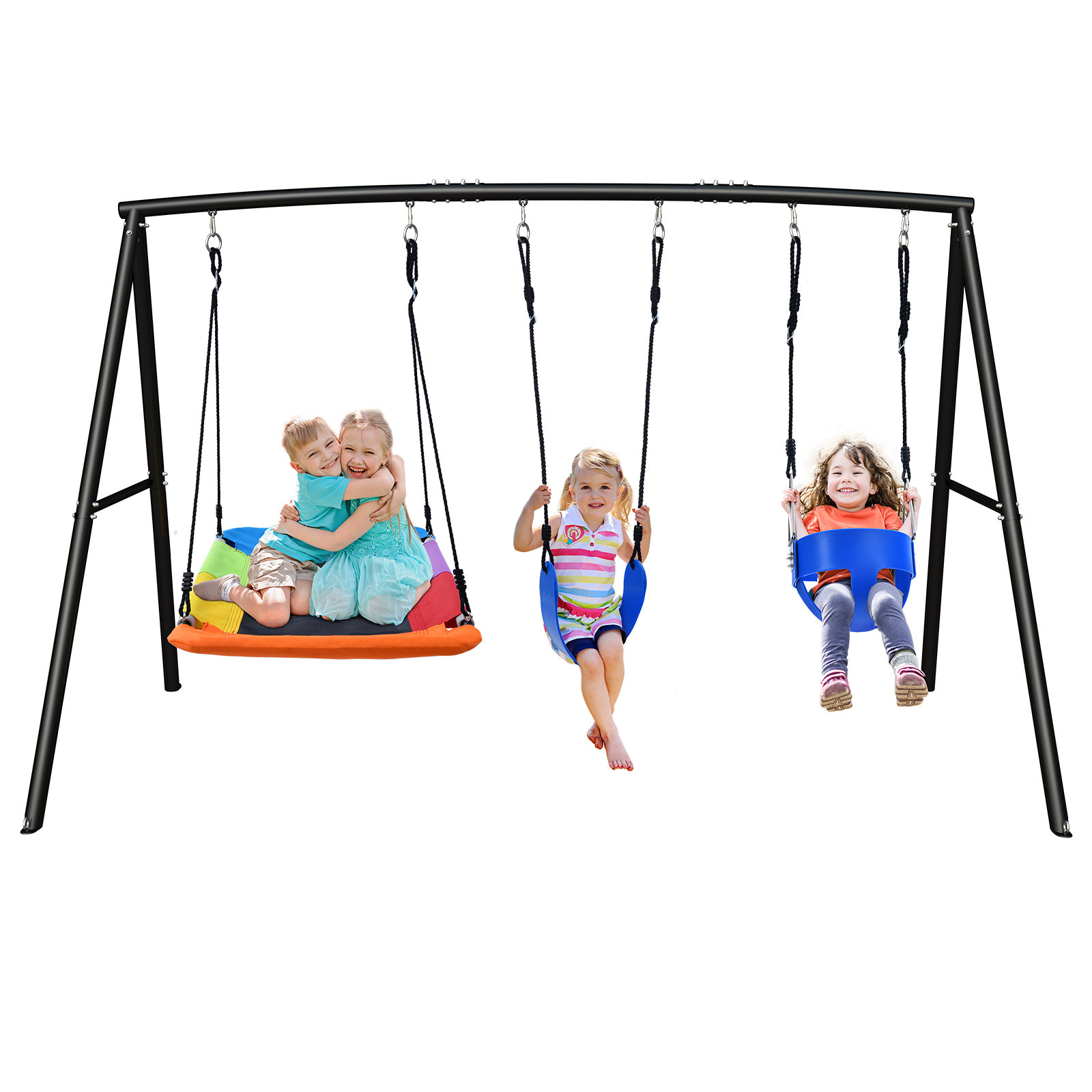 Klo Kick Metal Swing Set with 3 Swings for Kids Backyard Outdoor ...