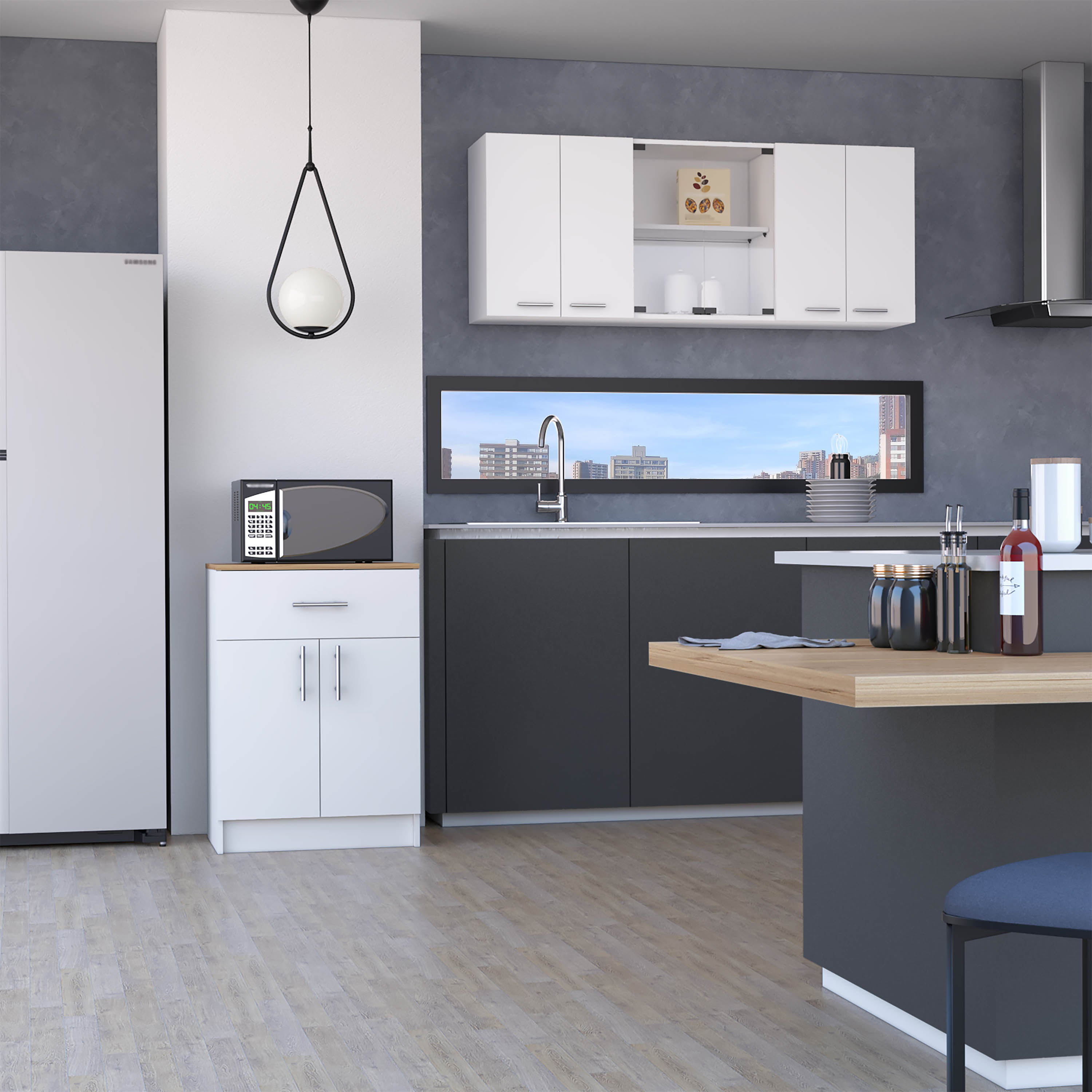 KIHO Wampum 2 Piece Kitchen Set, Pantry Cabinet + Wall Cabinet, White ...