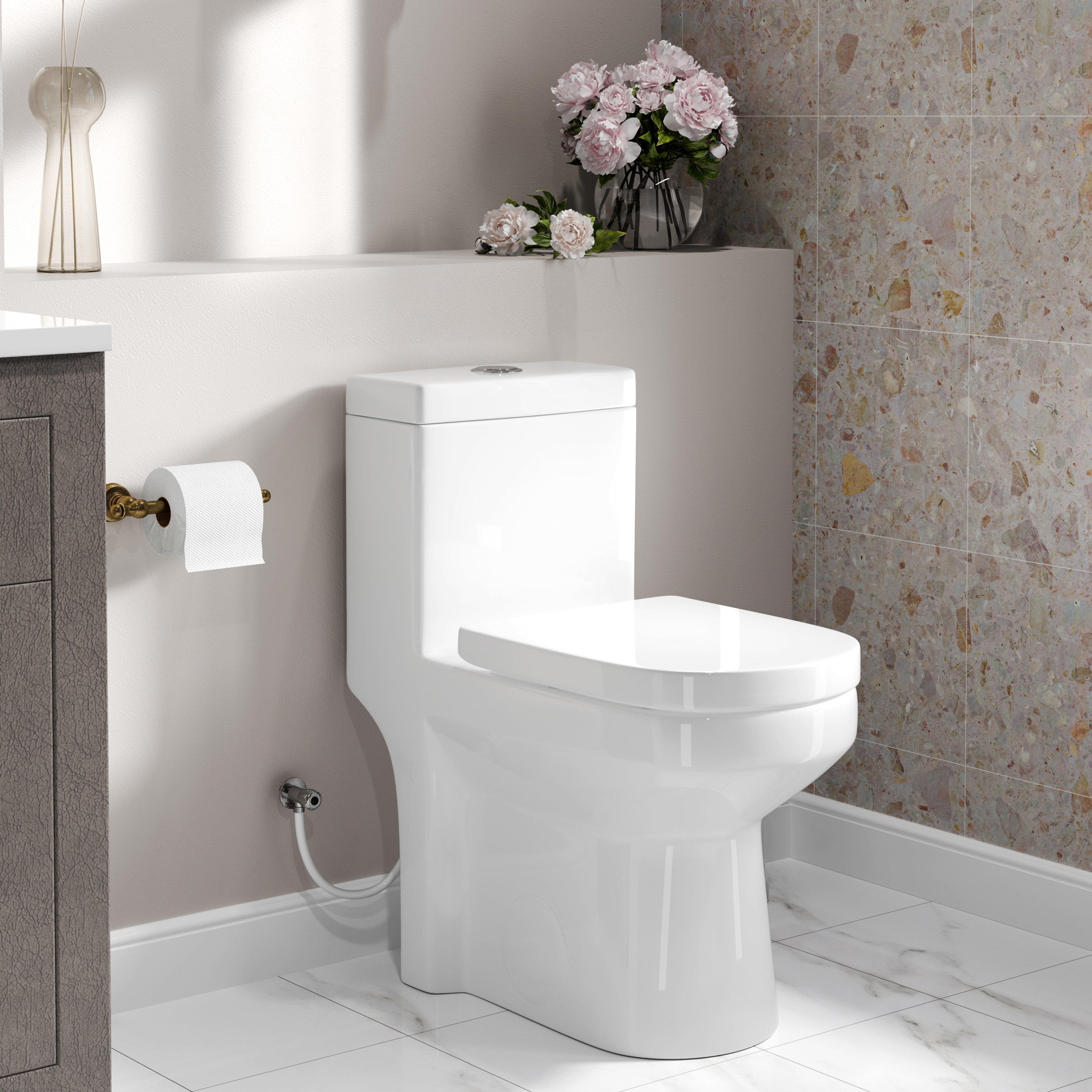 MOHOME Poseidon Compact One-Piece Toilet, 1.28 GPF Dual Flush, Round ...