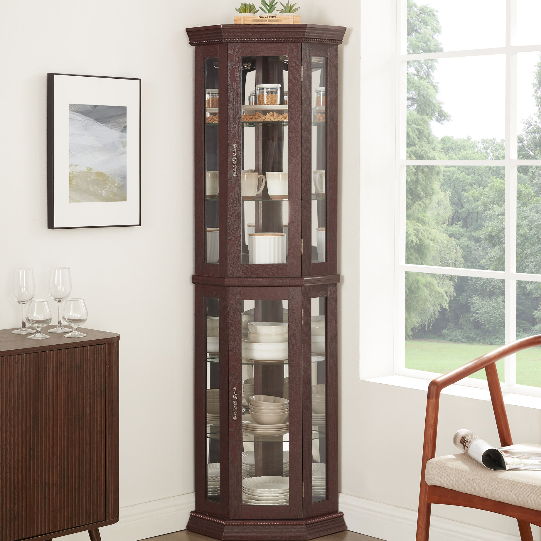 Alcott Hill® Lighted Corner Display With Side - Hung Doors, 4 ...