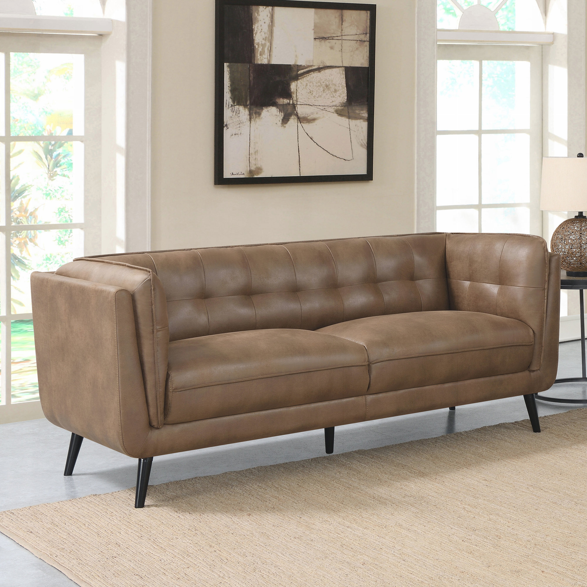 Latitude Run® Modern Brown Tuxedo Arms Sofa | Wayfair