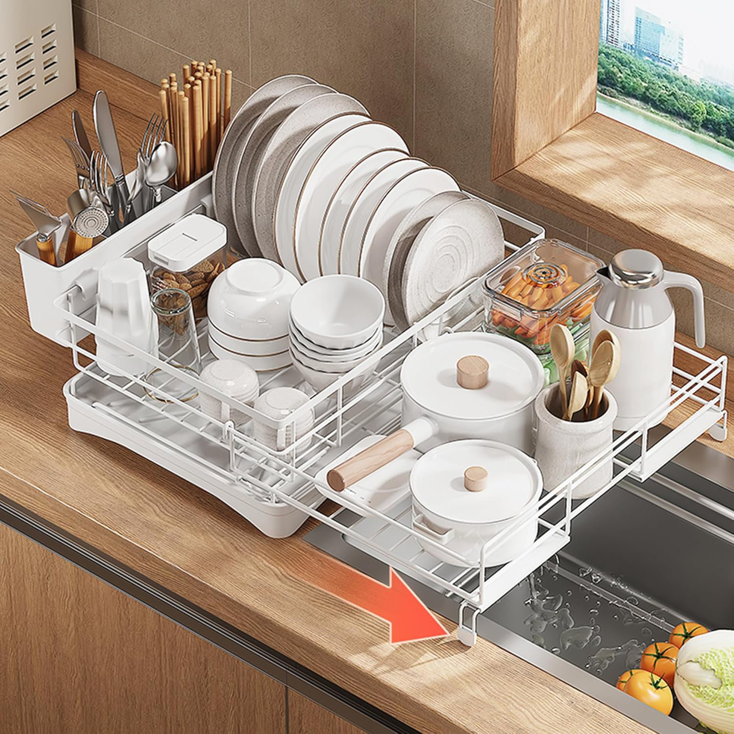 QUDOBI Expandable Dish Drying Rack Dish Racks For Kitchen Counter Over ...