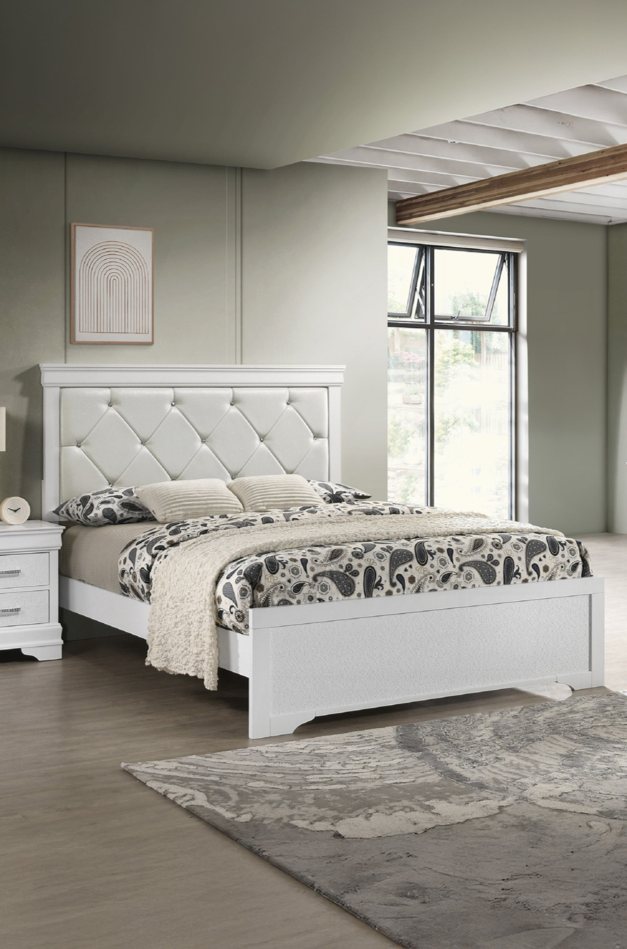 Lark Manor Modern 1Pc White Finish Panel Bed Upholstered Headboard ...