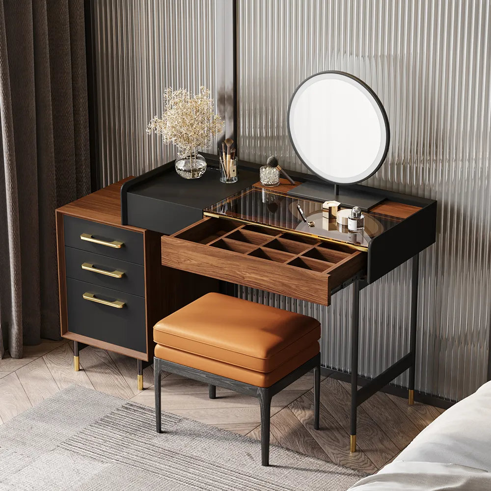 17 Stories Modern Makeup Vanity Table Set, LED Lighted Mirror, Tempered ...
