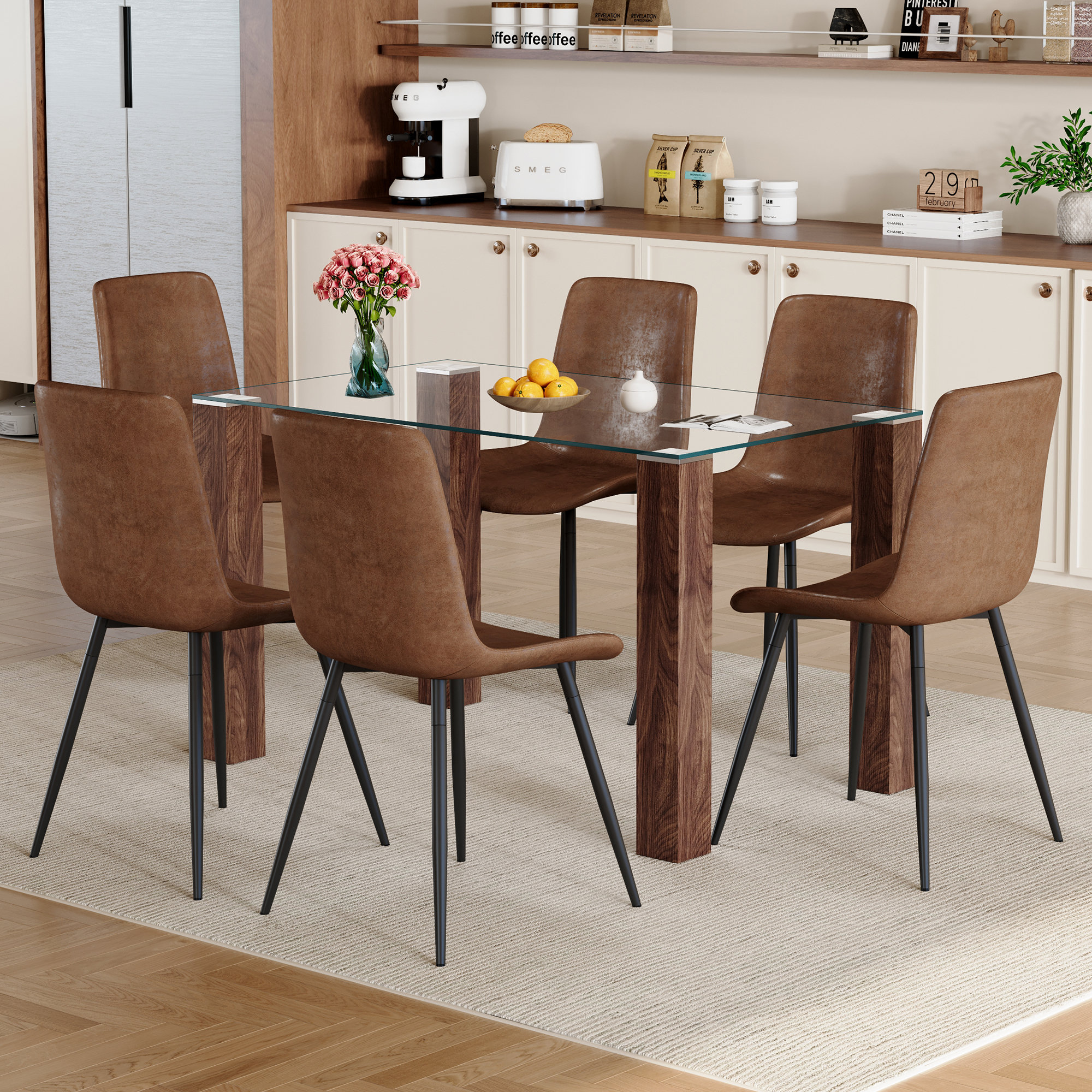 Corrigan Studio® Elegant Dining Experience Transparent Glass Walnut ...