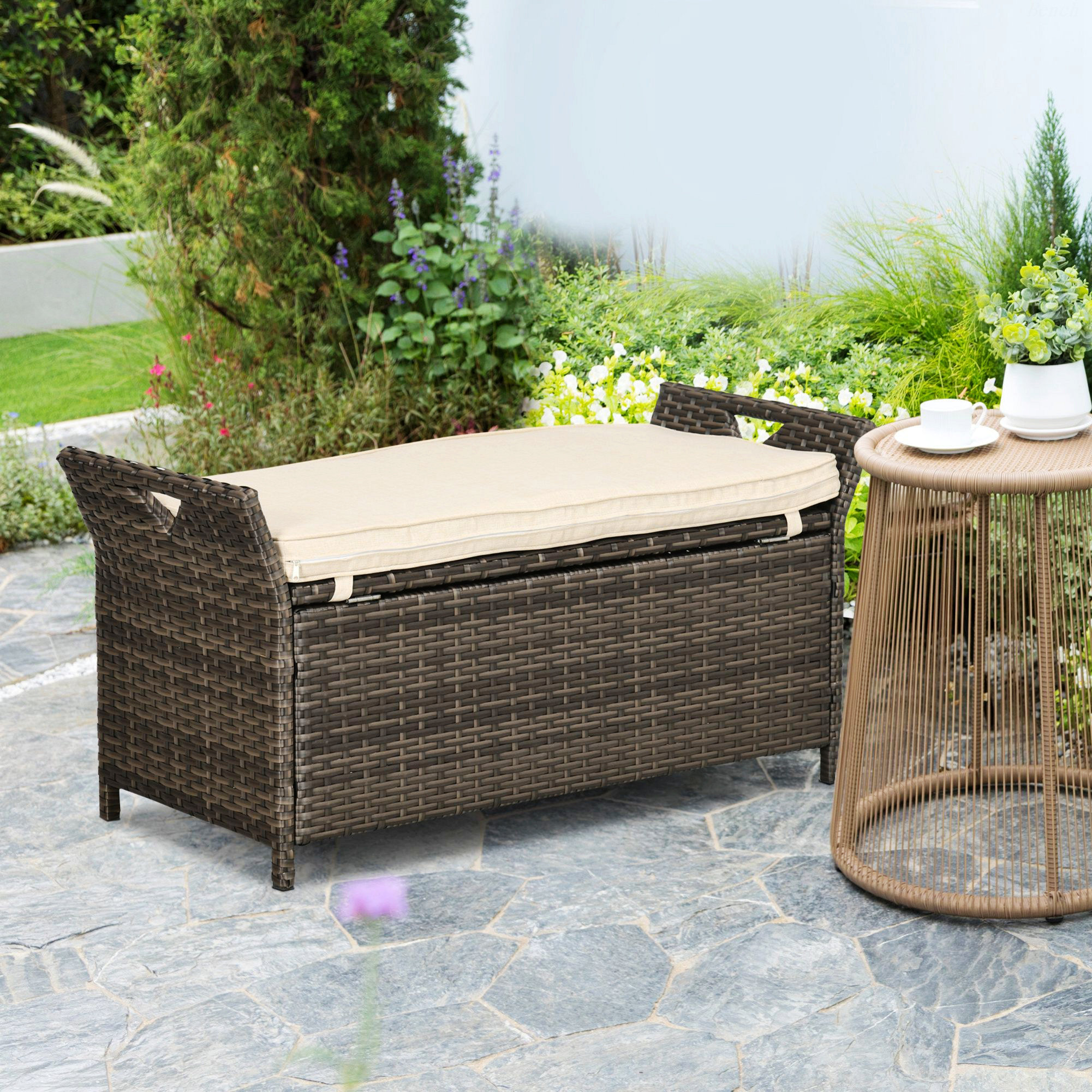Lark Manor™ Bench, Patio Wicker Storage Bench, Outdoor Patio Furniture ...