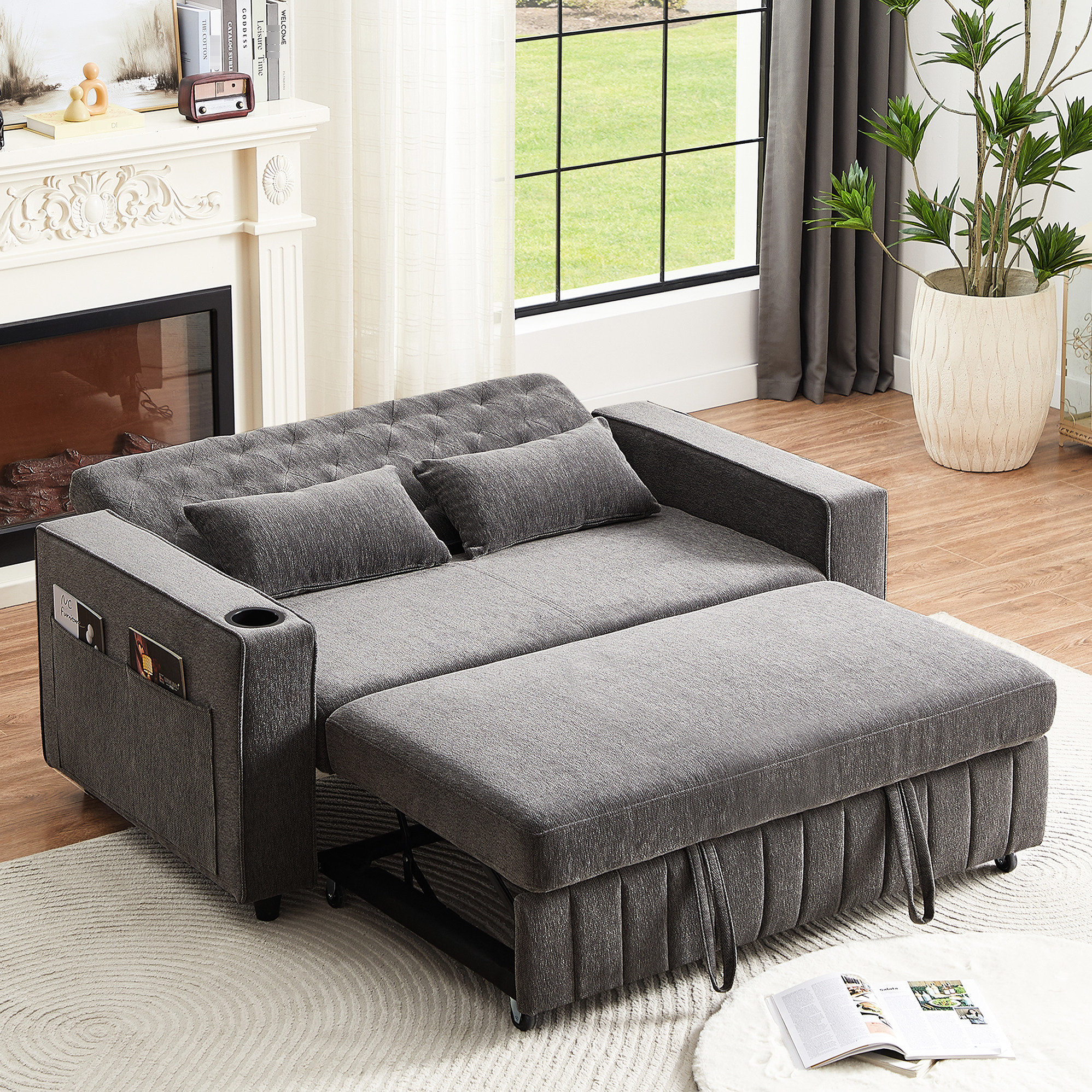 Latitude Run® Convertible Bed With Ports And Lumbar Pillows Adjustable ...