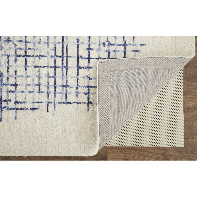 17 Stories Norvan Handmade Hand Tufted Wool Ivory/Blue Rug | Wayfair