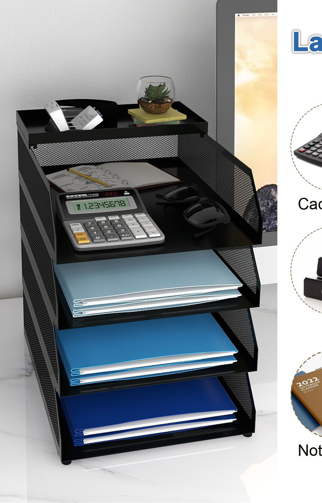 Inbox Zero Black Iron Stackable Desk Organizer With 4 Trays - Laddered ...