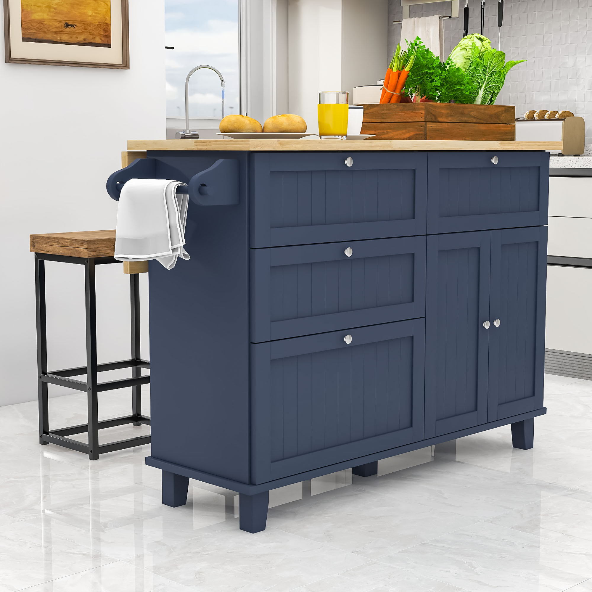 17 Stories Jakhyla Farmhouse Kitchen Island Set with Drop Leaf, Storage ...
