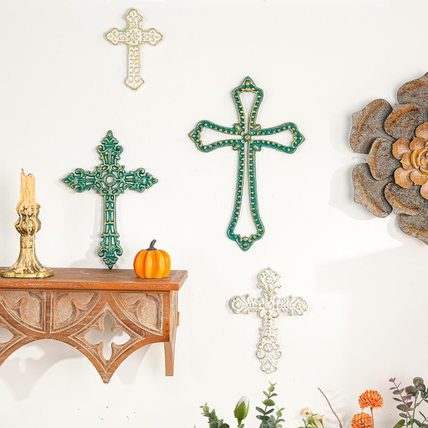 World Menagerie 4PC Heavy & Sturdy Embossed Cast Iron Cross Decor For ...
