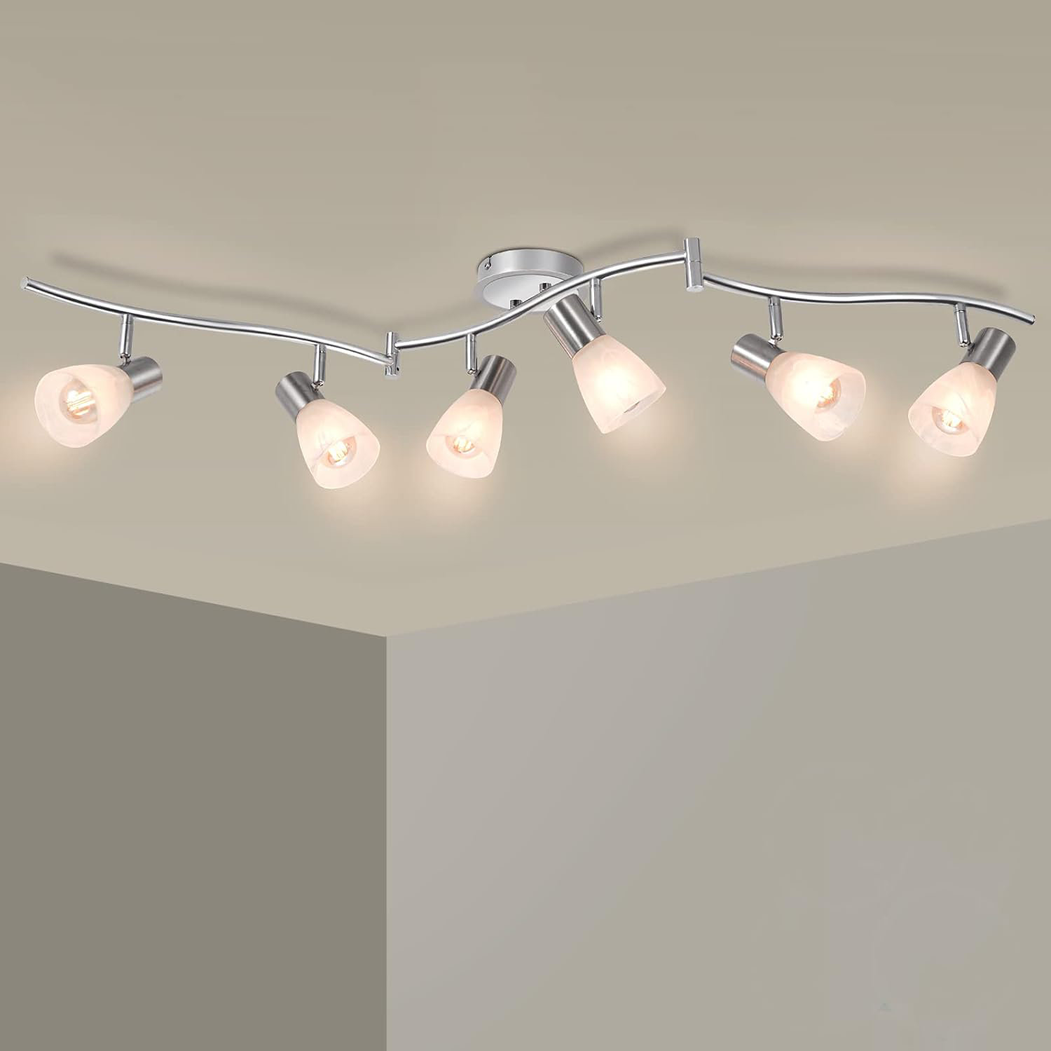 BONLOD LED Ceiling Light Fixture Adjustable 6-Light Track Lighting Kit ...