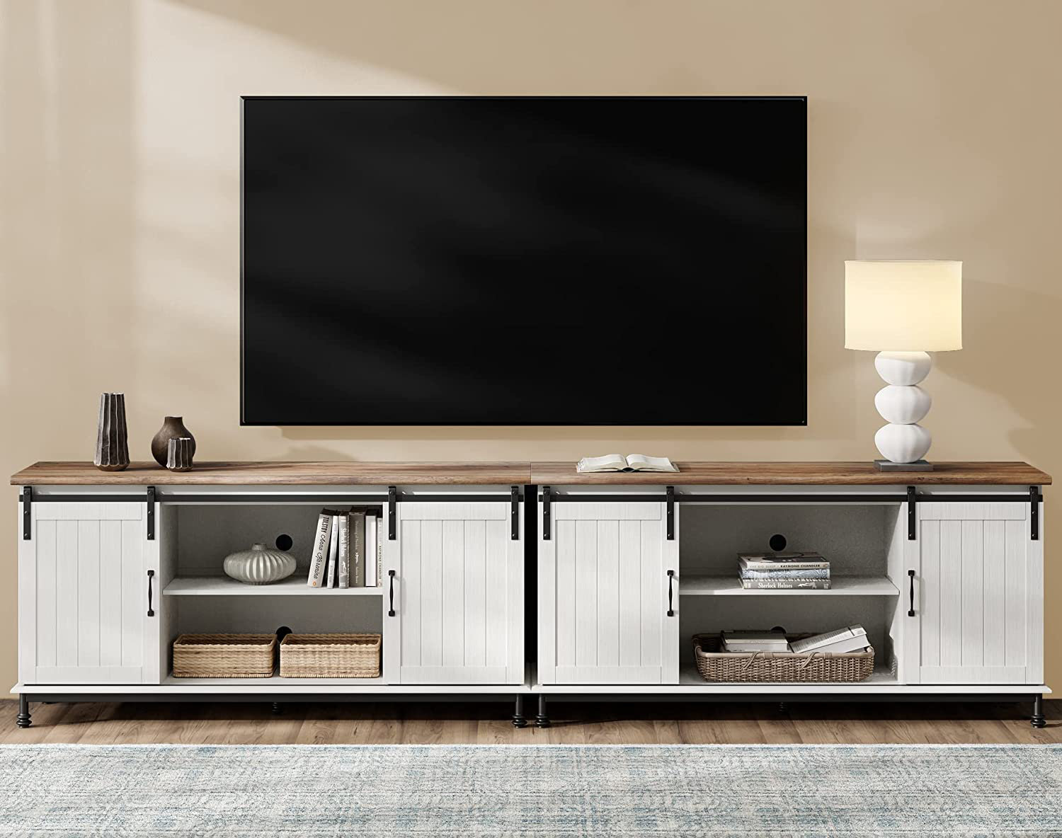 Fitueyes 2-In-1 Piece Farmhouse Sliding Entertainment Centre With ...