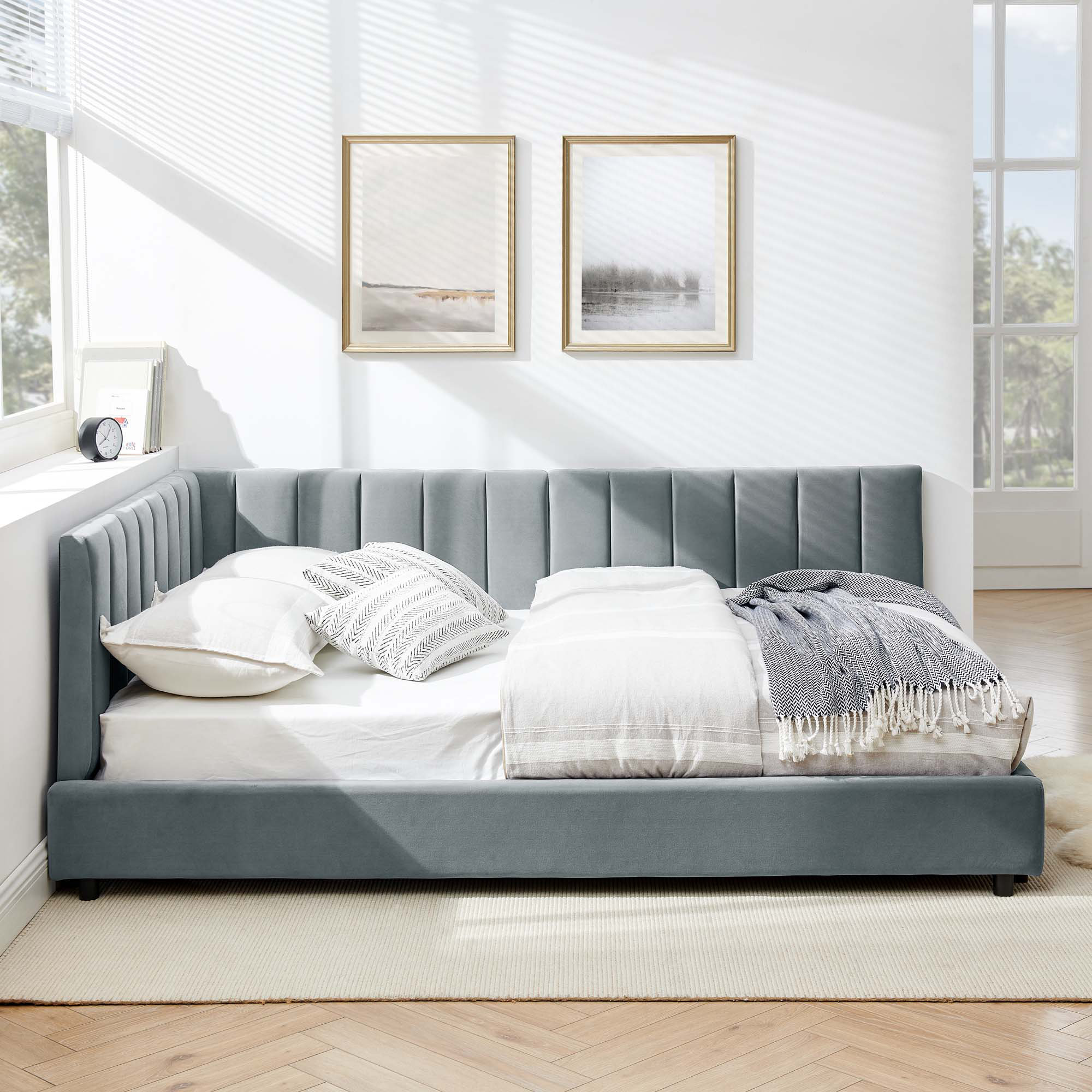 Mercer41 Full Size Upholstered Tufted Bed Frame, Sofa Bed Frame With ...