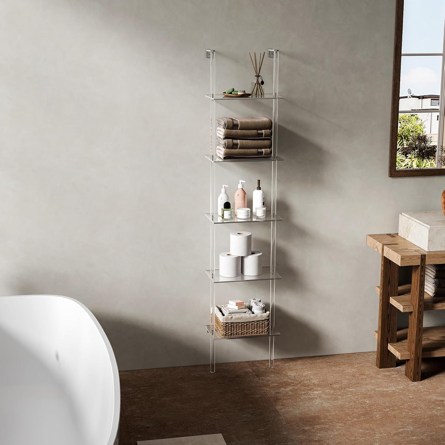 Brayden Studio® Small Acrylic Ladder Bookshelf, 9.5" D X 15.6" W, 5 ...