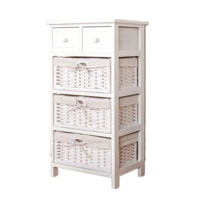 Highland Dunes Bedside Storage Cabinet With 3 Drawers Wicker Basket ...