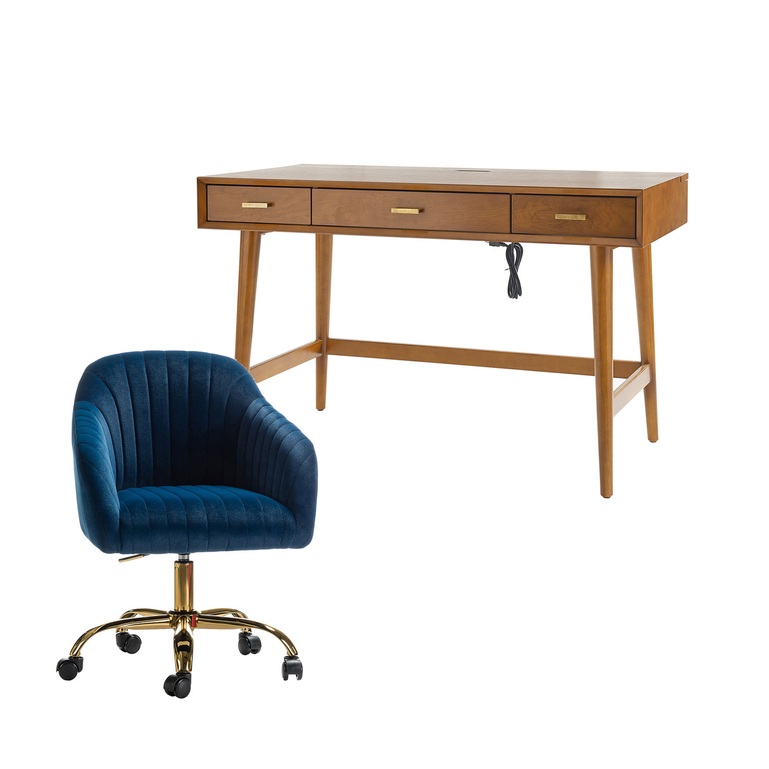 Mercer41 Adan Modern 2-Piece Desk Office Chair Set with Velvet Task ...