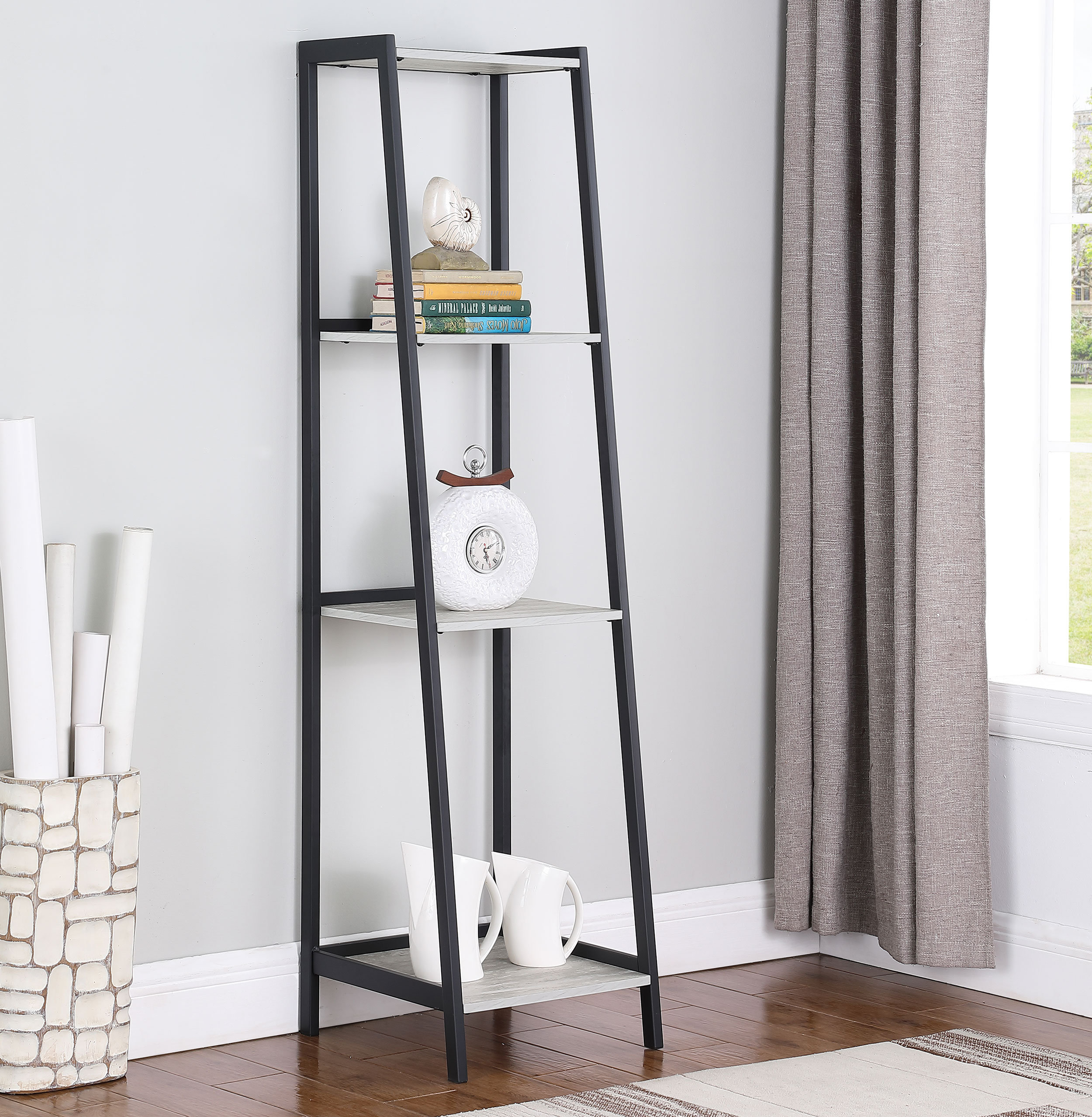 Latitude Run® Gossoncourt 69-Inch 4-Shelf Bookshelf Grey Stone And ...