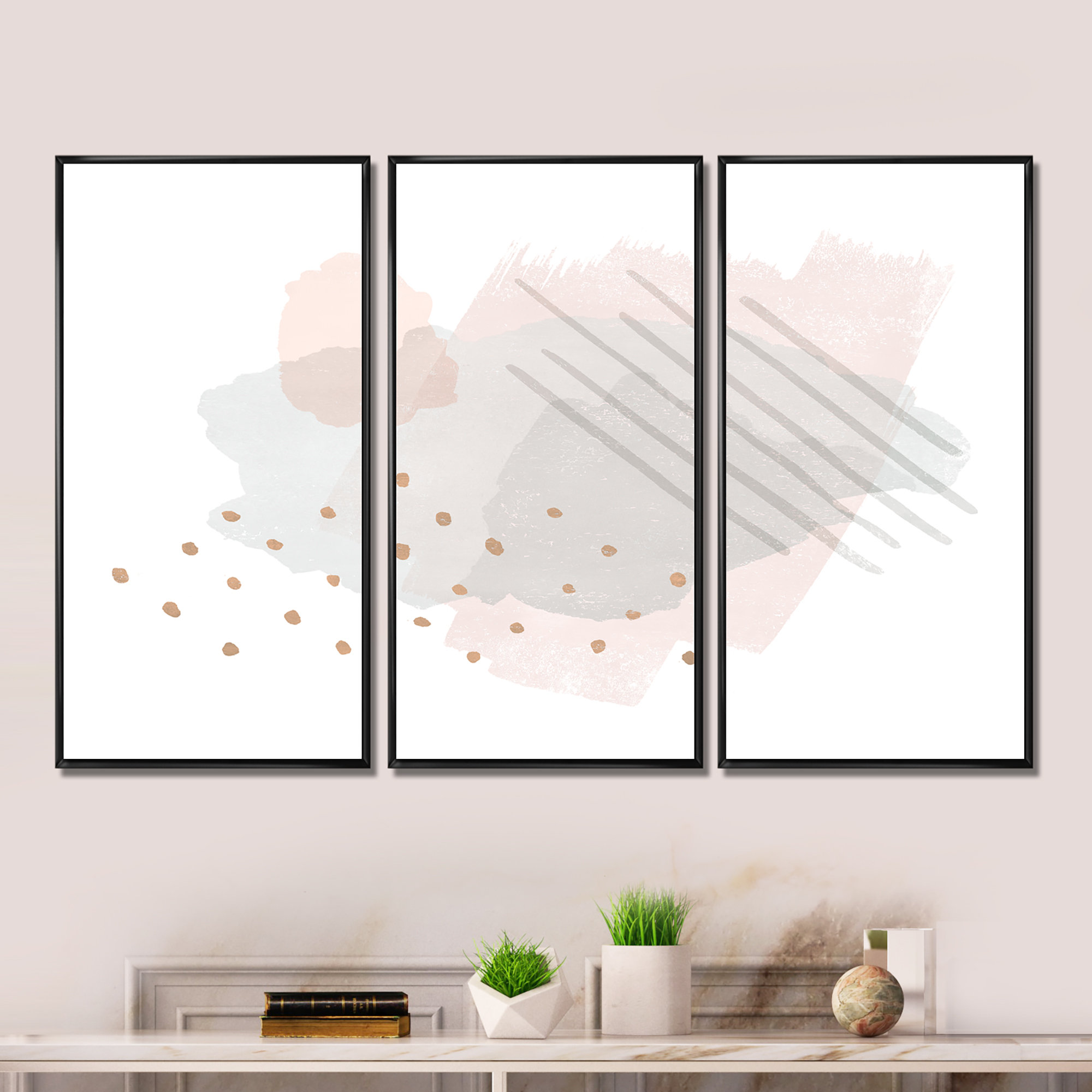 Design Art Watercolor Minimal Blush I - Shabby Elegance Framed Canvas ...