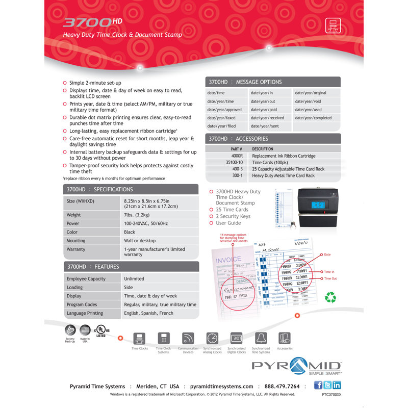 Pyramid 3700 Heavy Duty Time Clock and Document Stamp | Wayfair
