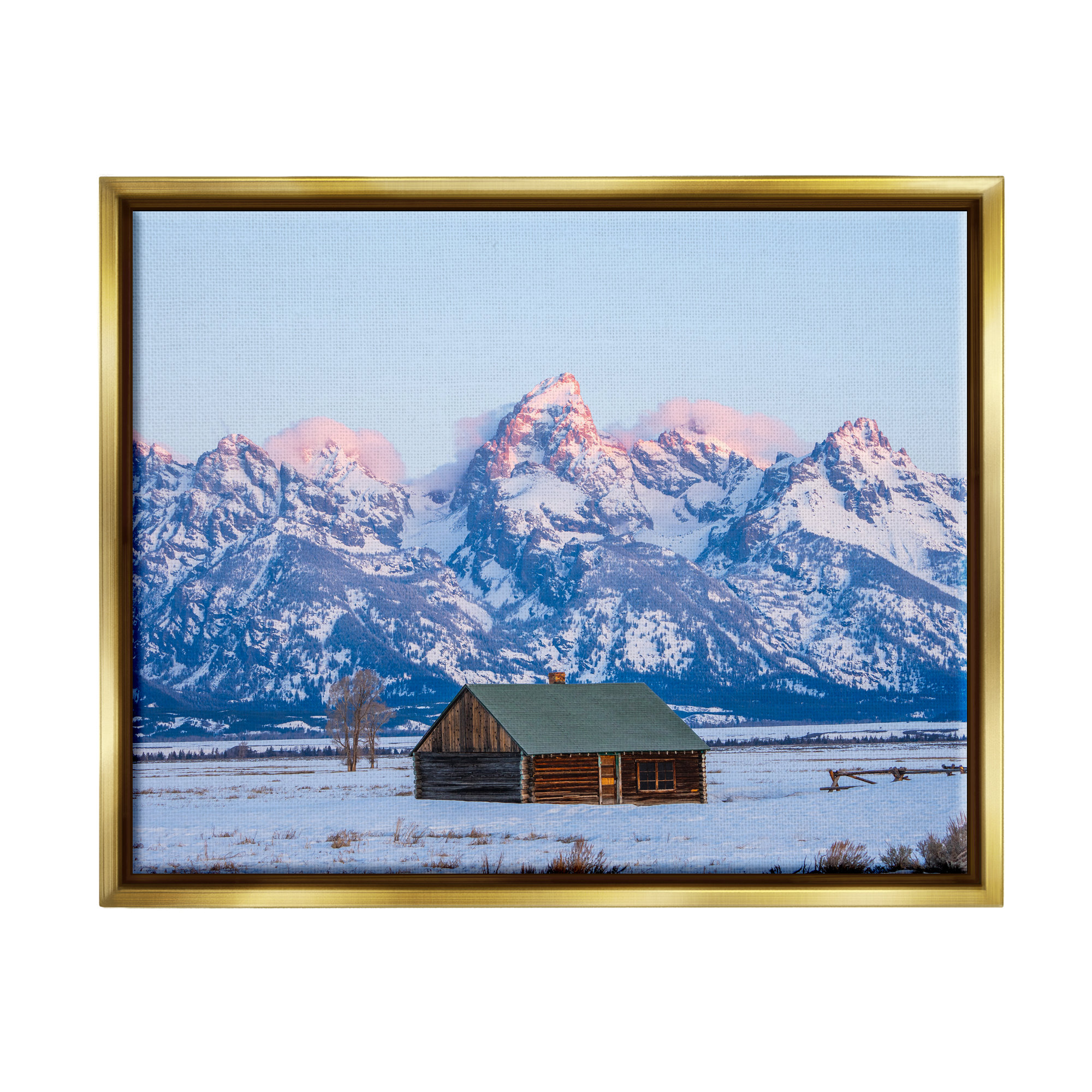 Stupell Industries Bb-218-Floater Winter Snowy Peaks And Cabin Framed ...