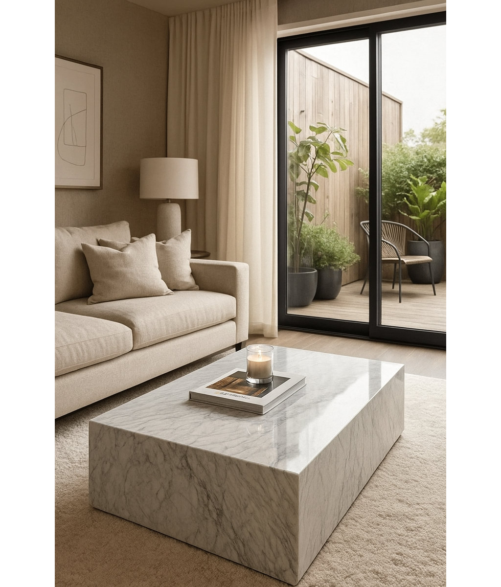 BETACH Genuine Marble Block Coffee Table - Carrara Marble & Reviews ...