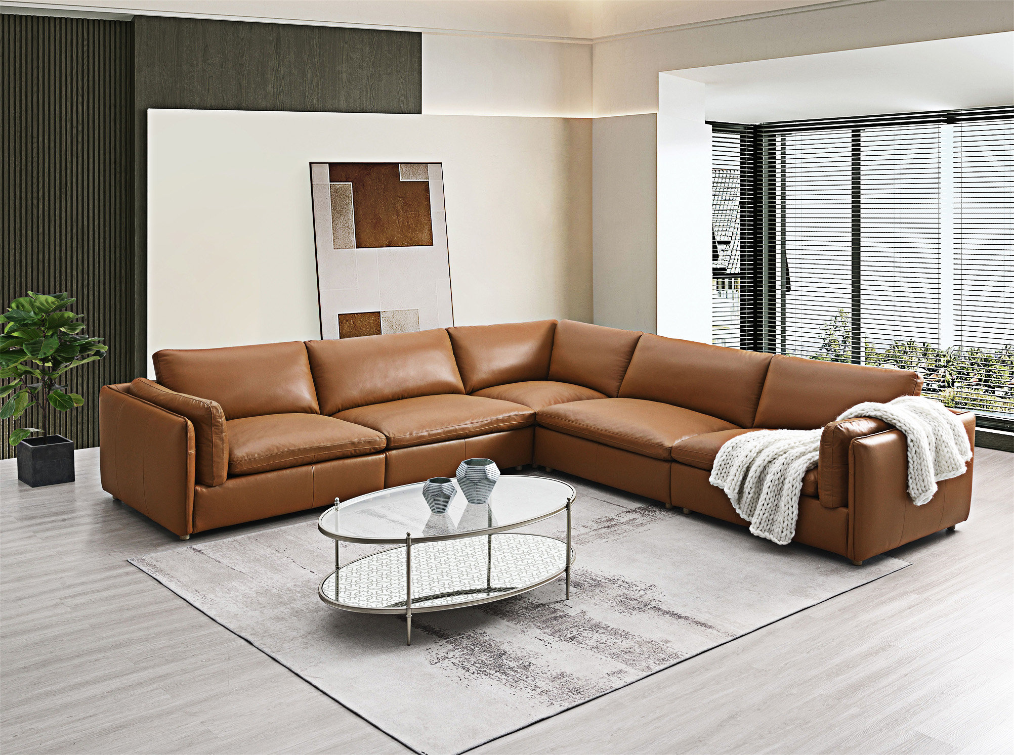 CARLOS FURNITURE Brighton Top Grain Leather 5 Pieces Modular Sectional ...