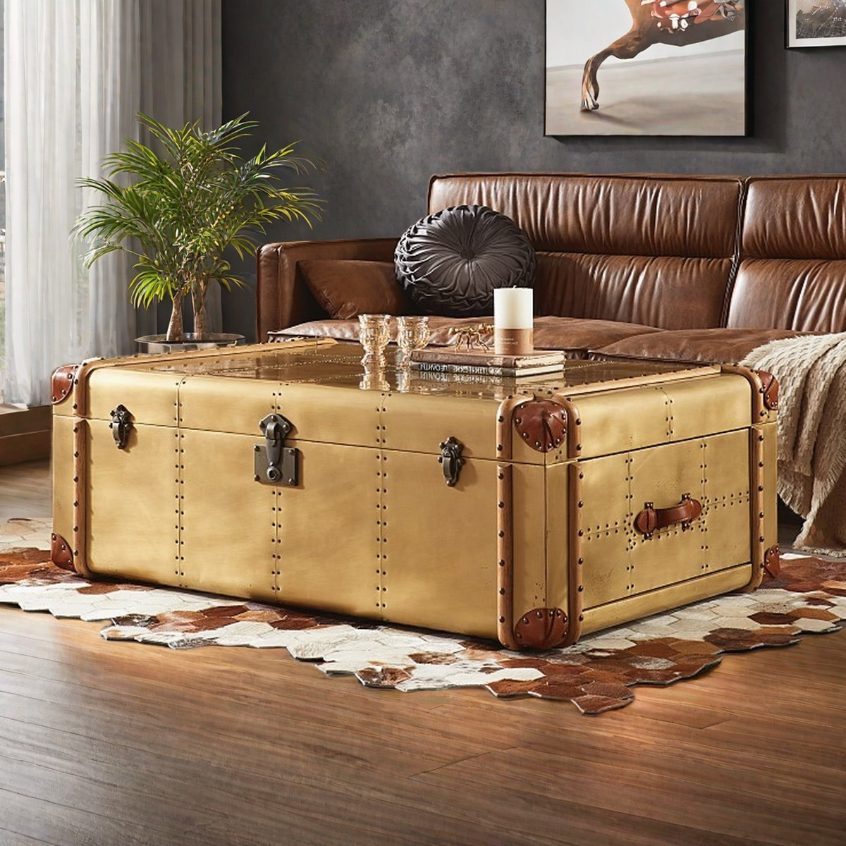 HUGESTO Extra Large Handmade Golden Copper Vintage Trunk - Wayfair Canada