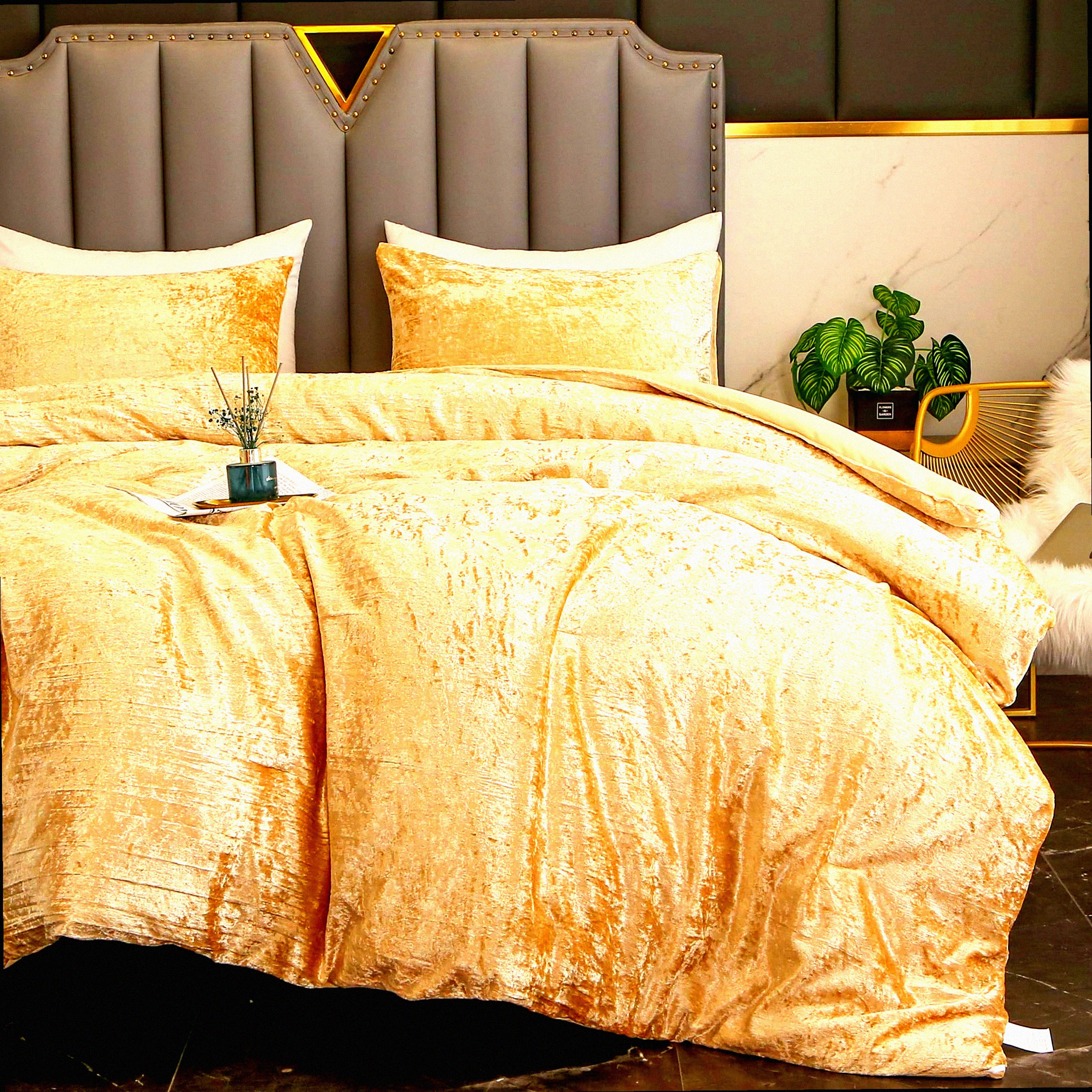 Everly Quinn Luxury Velvet Gold Camel Comforter Set - 3 Piece Crushed ...