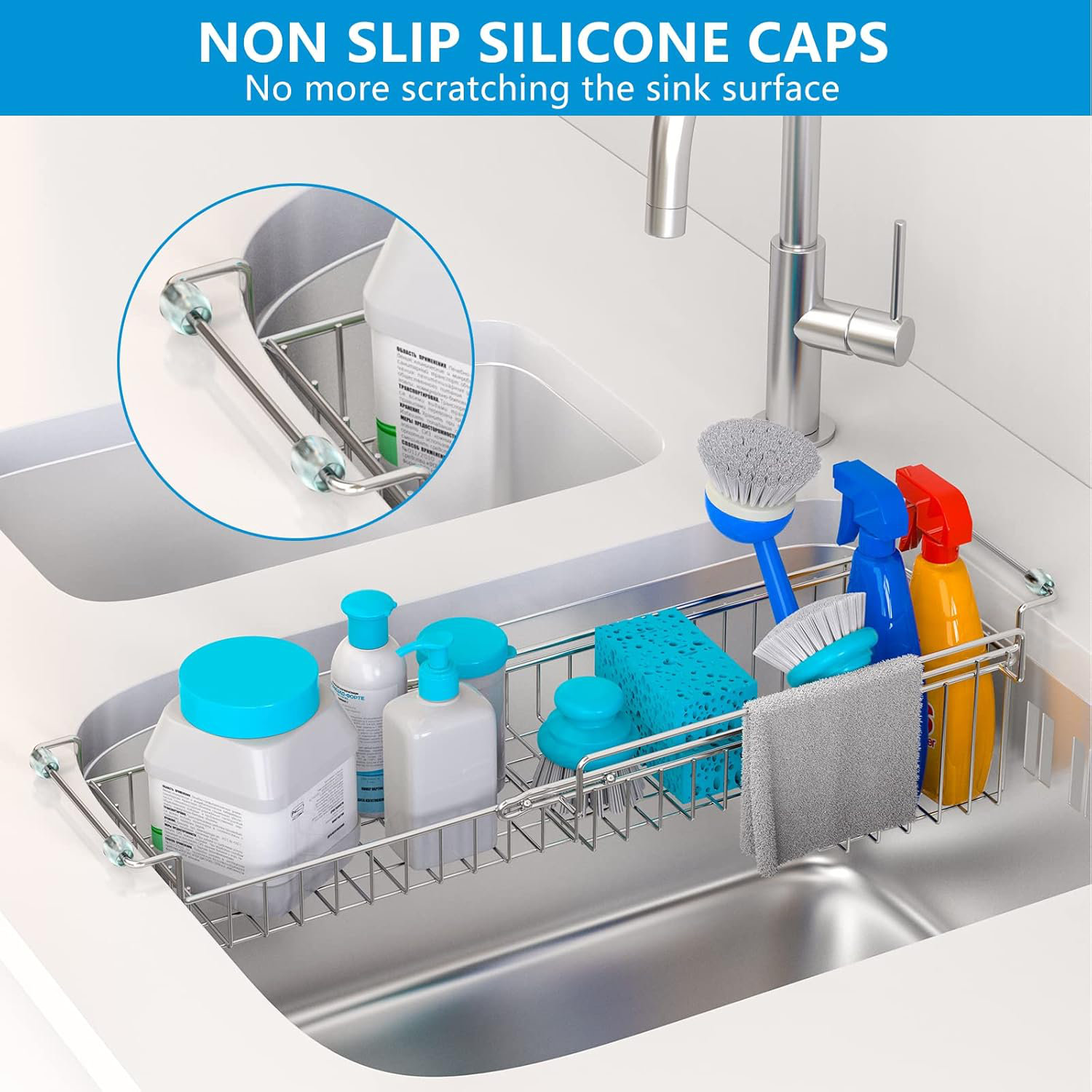 XMVJHOME Over Sink Stainless Steel Expandable Caddy Organizer Rack For ...