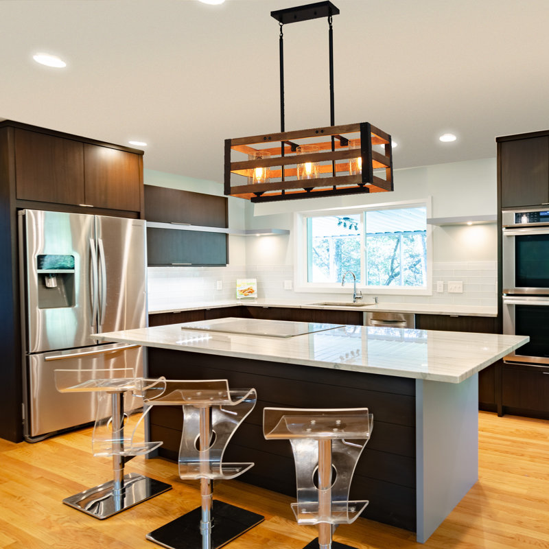 Gracie Oaks Rectangle Wood Chandelier Kitchen Lighting Fixtures,3 ...