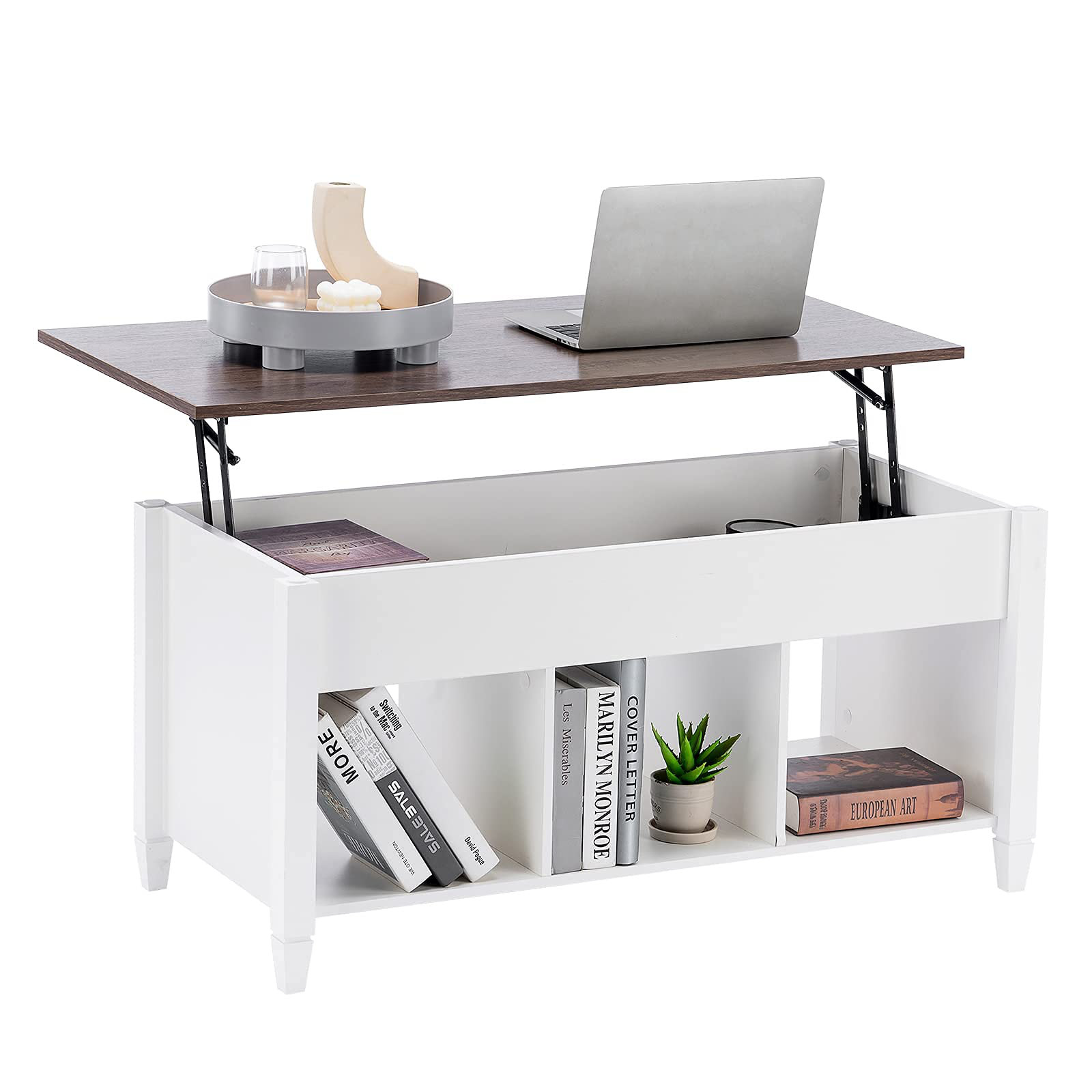 Alcott Hill® Lift Top Coffee Table, White, With Storage Shelf/Hidden ...