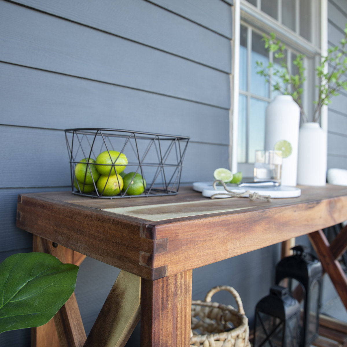 Backyard Discovery Acacia Wood Farmhouse Narrow Console Table with ...