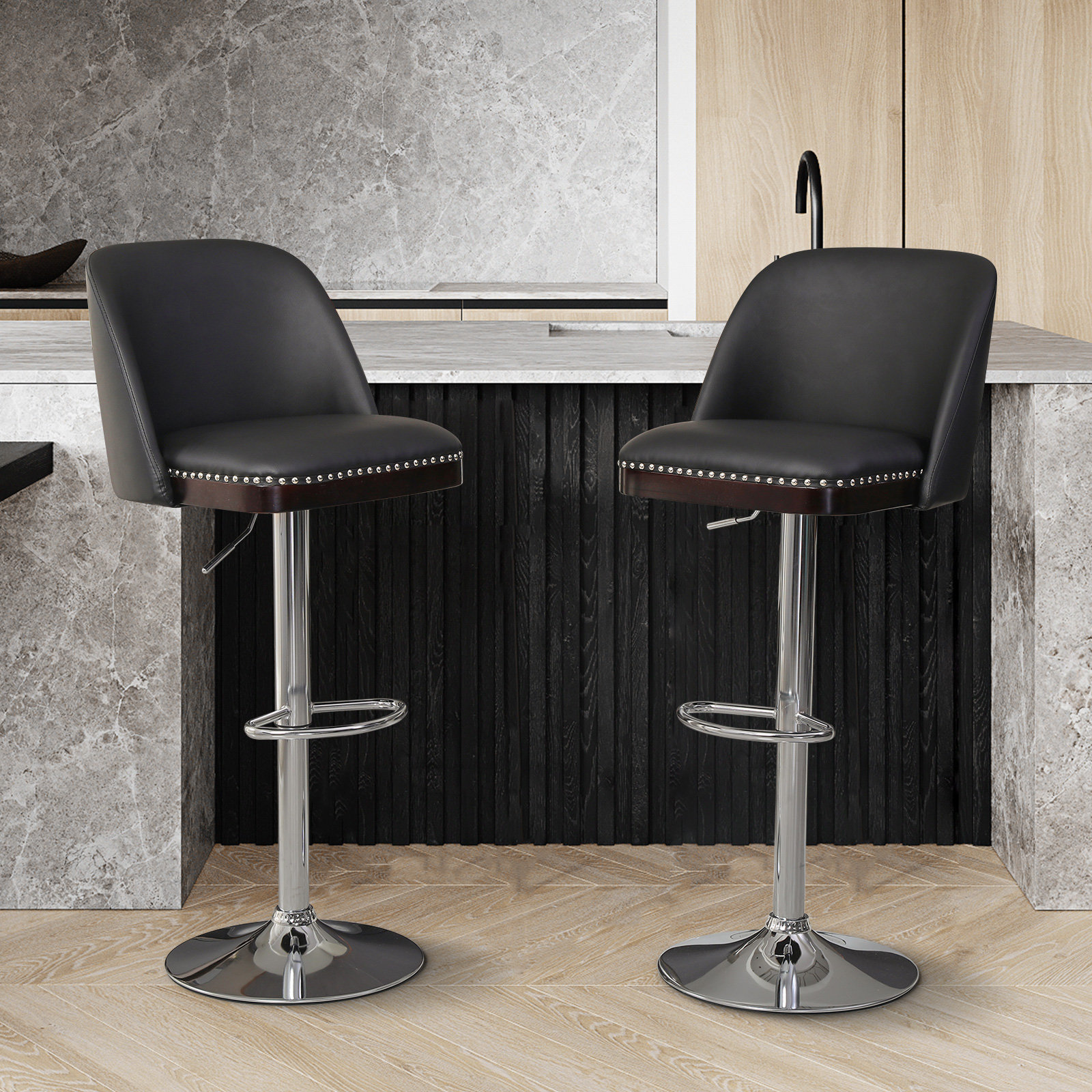 Latitude Run® Swivel Upholstered Adjustable Height Counter Stool 26" to ...