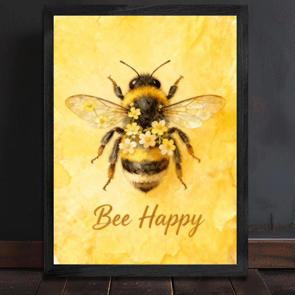 Ophelia & Co. Black Framed Vintage Bee Happy Wall Art Retro Style ...
