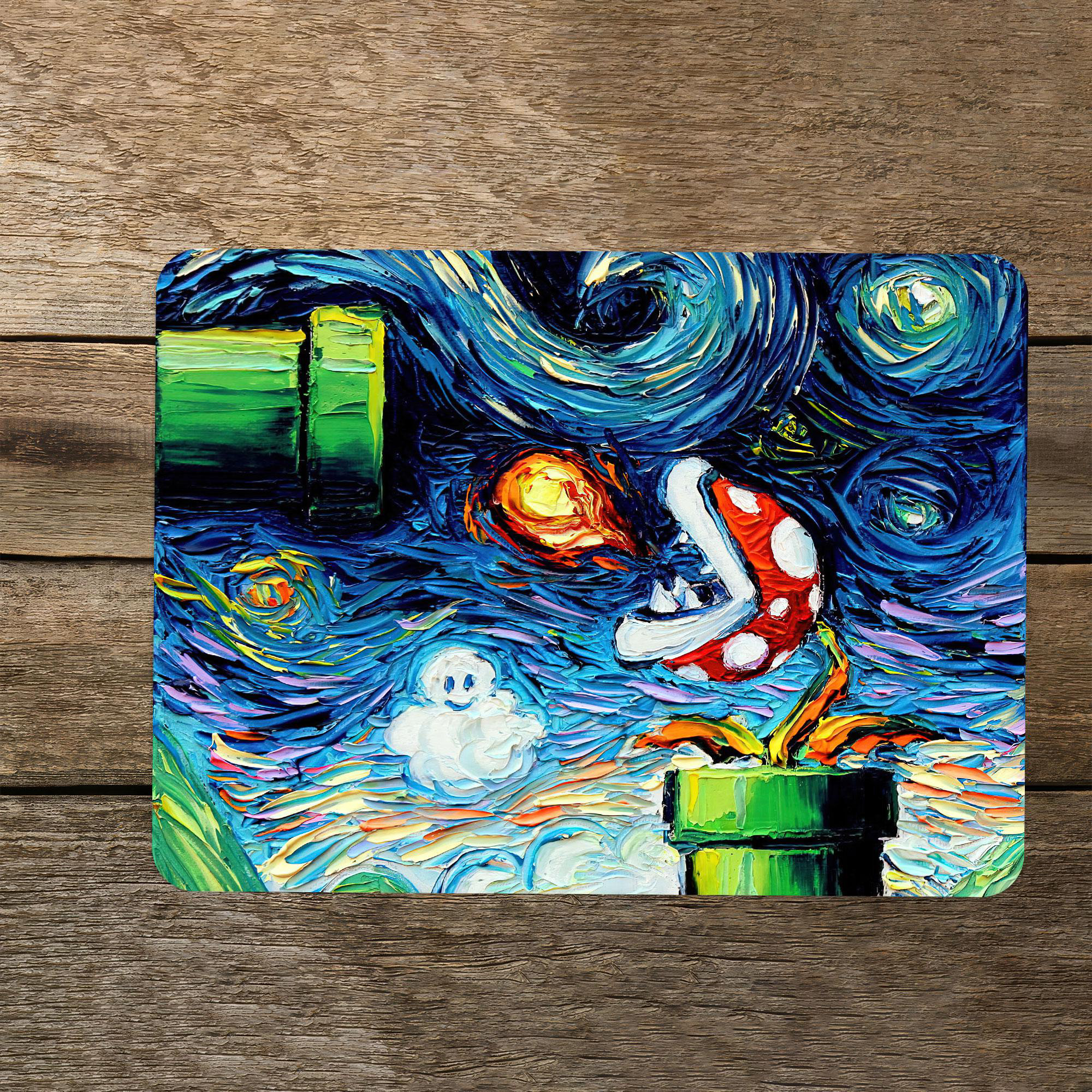 kayra export Starry Night Inspired Super Mario Bros Scene Glass Artwork ...