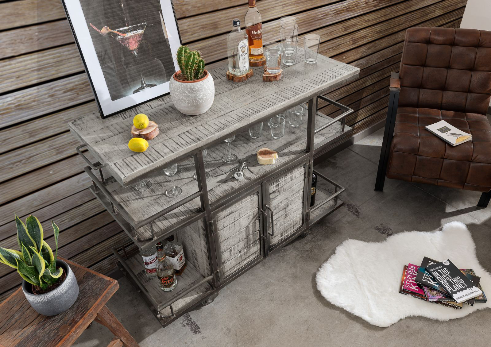 Massivmoebel24 Heavy Industry Kitchen Trolley Solid Wood Top | Wayfair ...