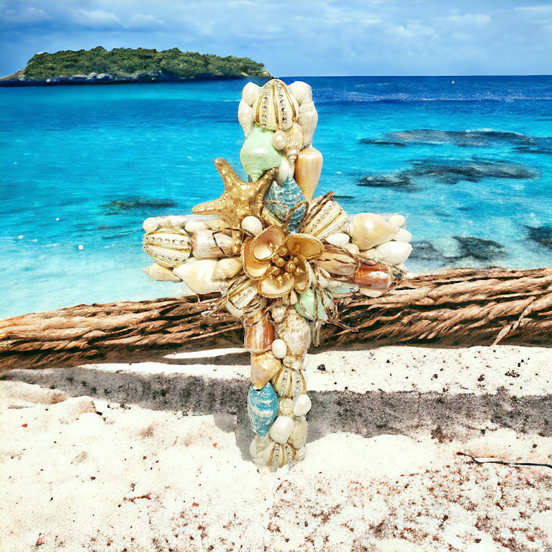 The Holiday Aisle® Coastal Shell Cross Wreath 13" | Wayfair