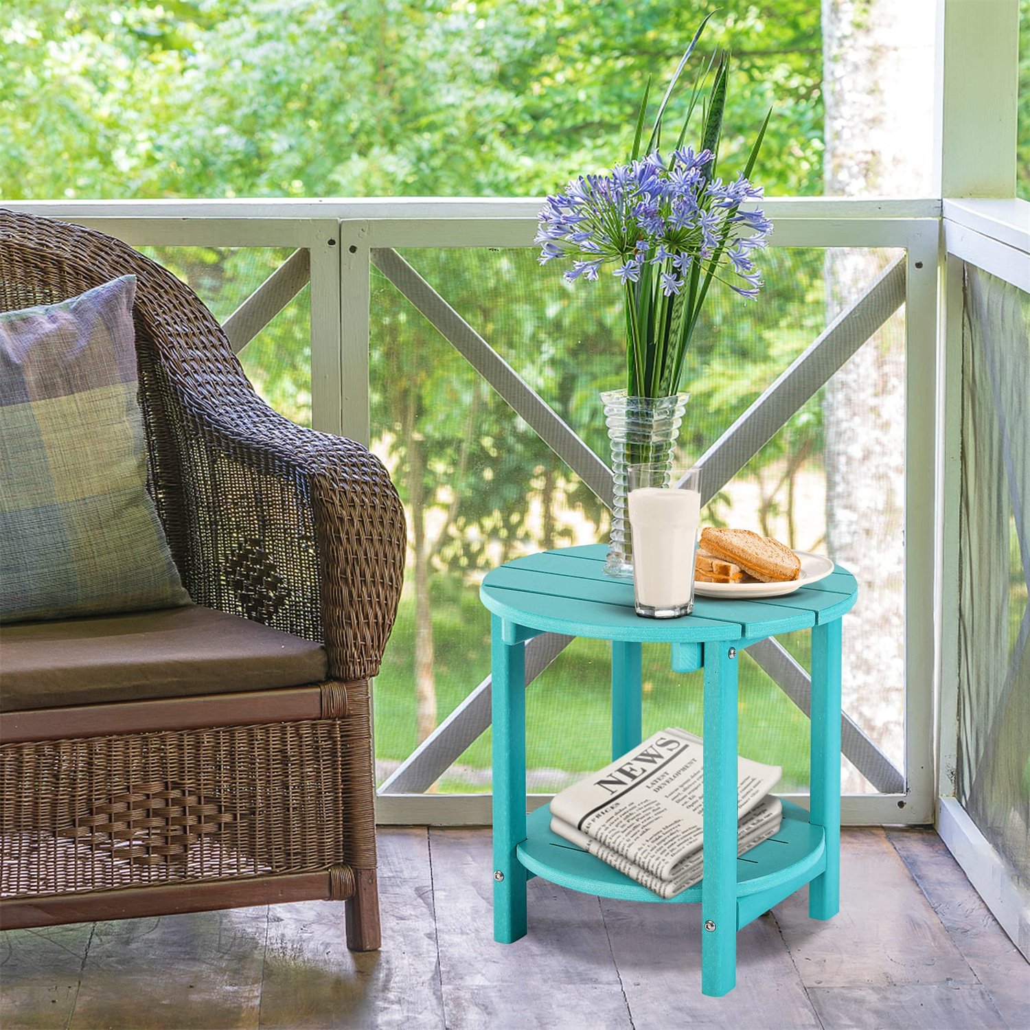 Dovecove Round Outdoor Side Table - Weatherproof Double End Table for ...
