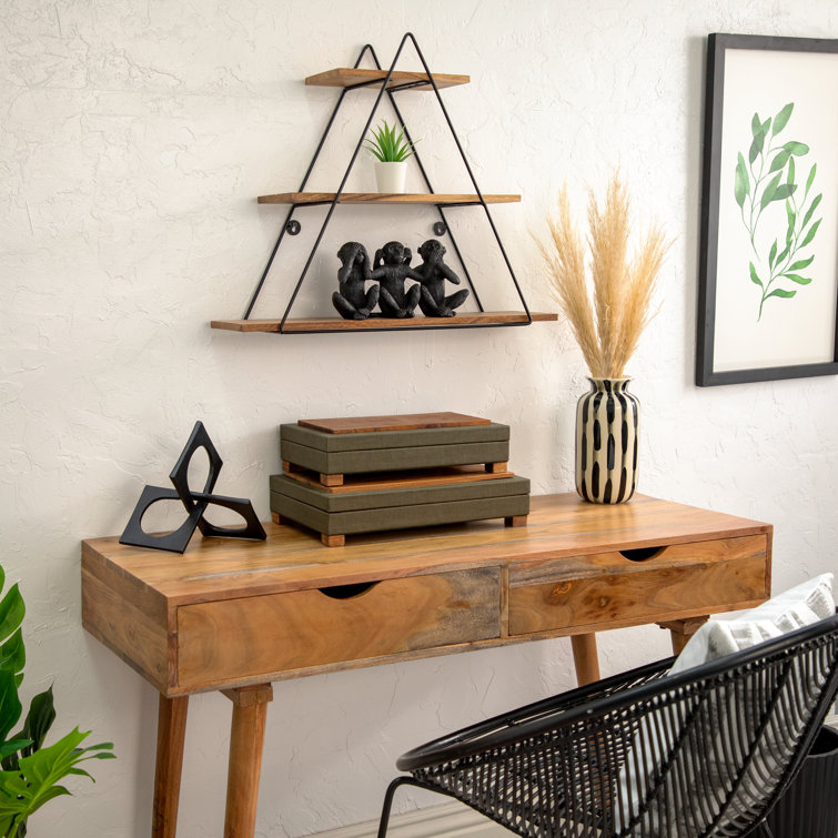 17 Stories 20" Wooden Triangle Shelf with Metal Frame - 3 Tiered Wall ...