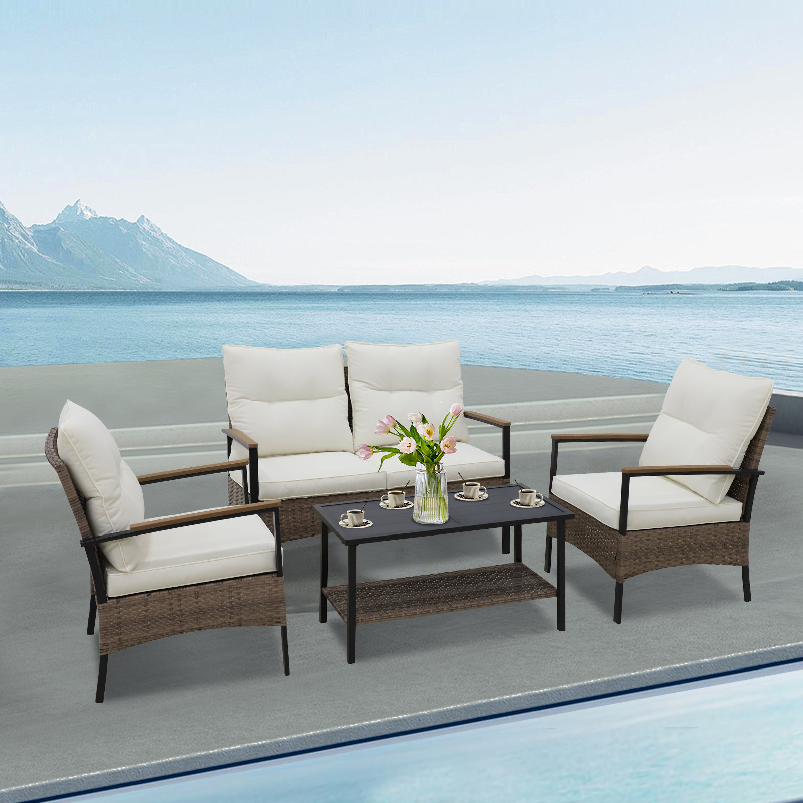 Latitude Run® Kanasia 4 - Person Outdoor Seating Group with Cushions | Wayfair