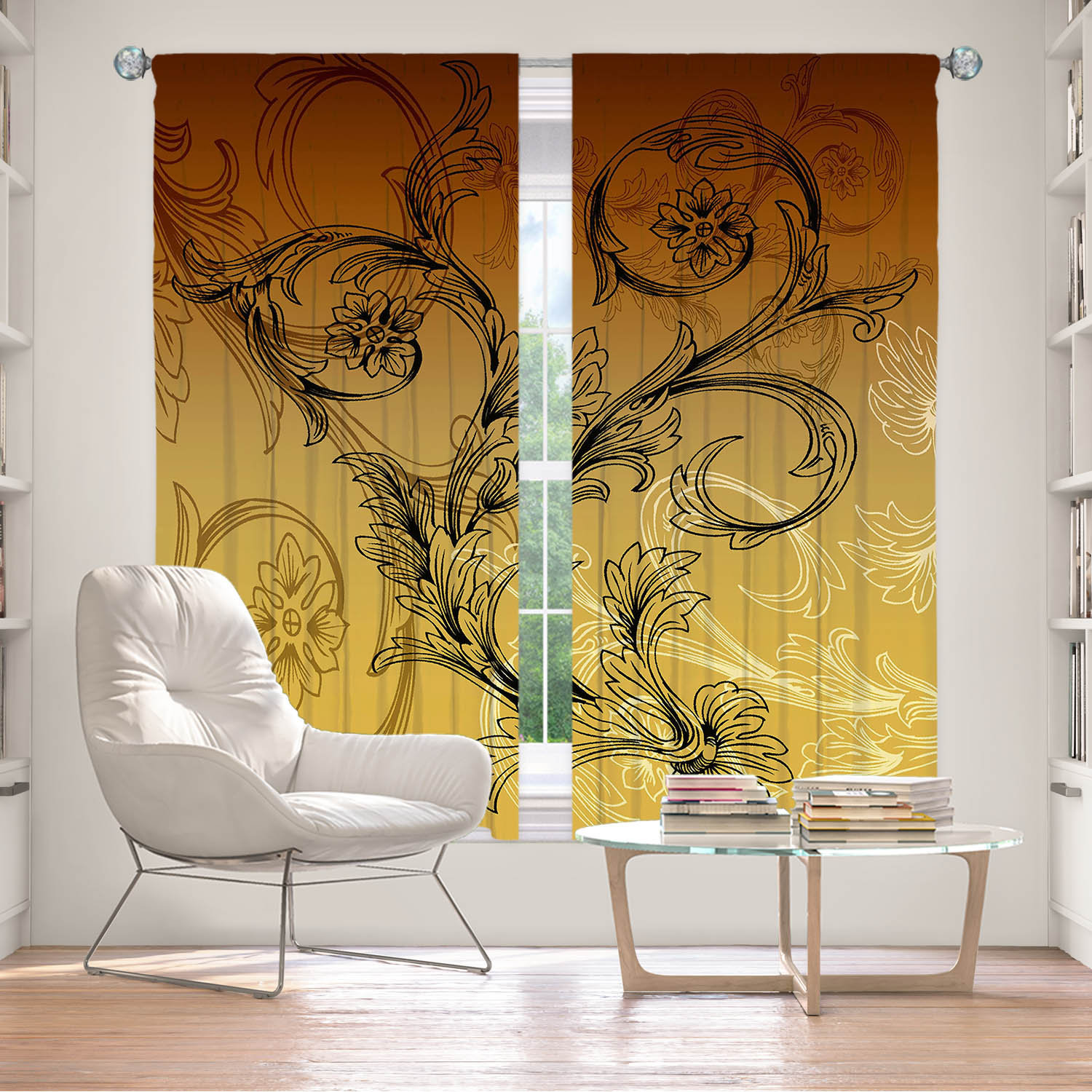 East Urban Home Fenisha Coffee Flowers Abstract Room Darkening Thermal ...