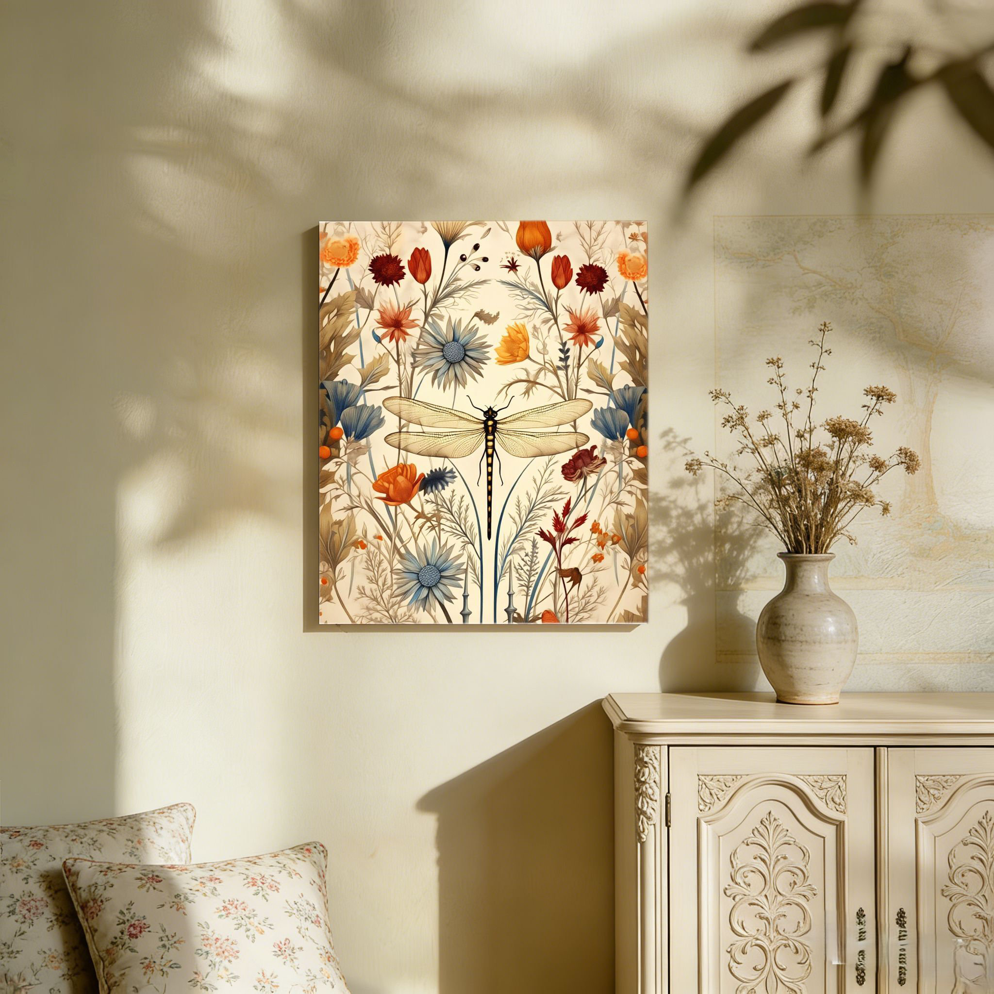 Ophelia & Co. Symmetrical Floral Dragonfly Scene, Unframed Wall Art ...