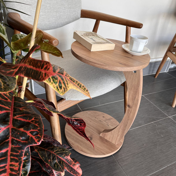George Oliver Jermichael C-Shaped Round End Table with Rolling Wheels ...