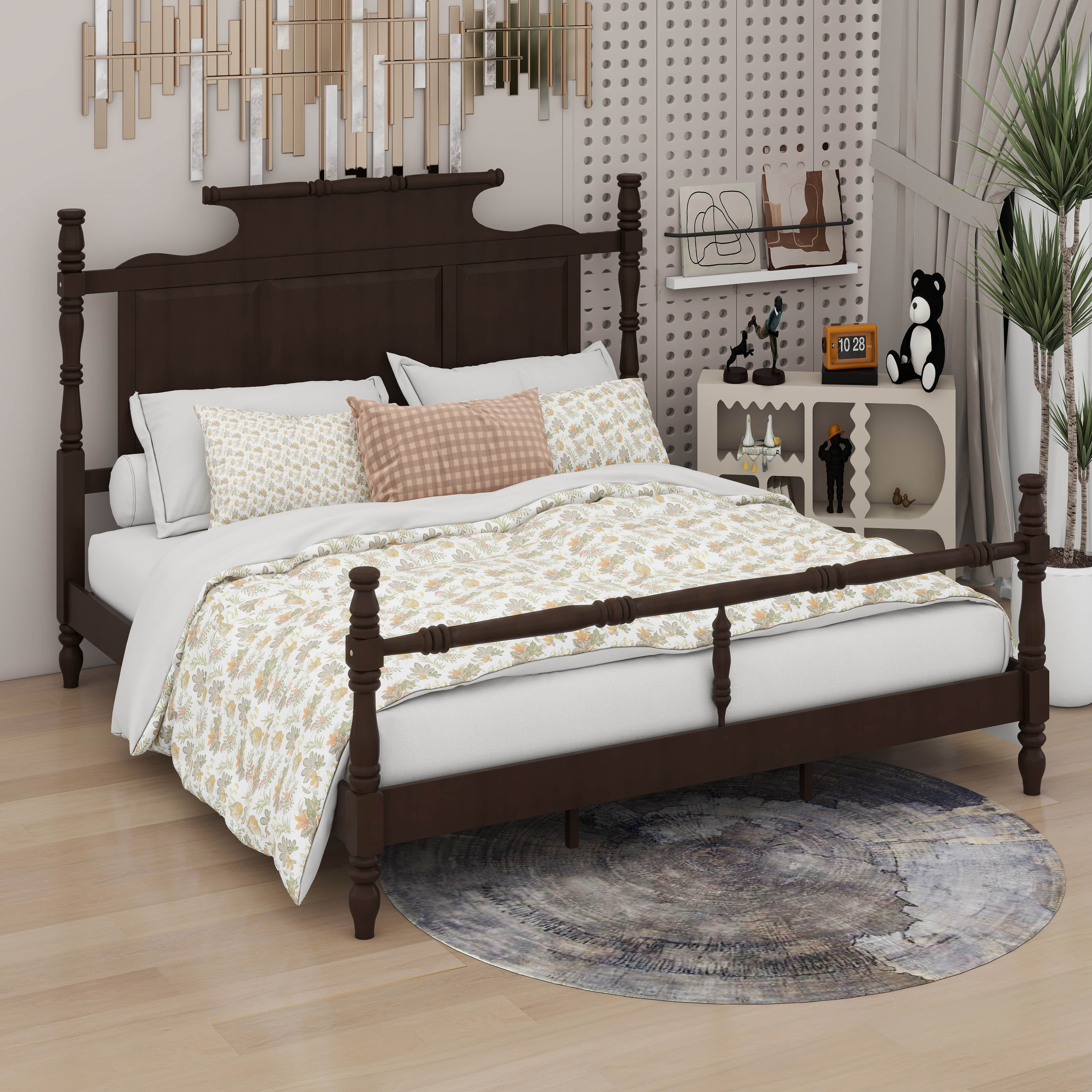 Alcott Hill® King Size Mid-Century Modern Design Bed Frame With 4 ...