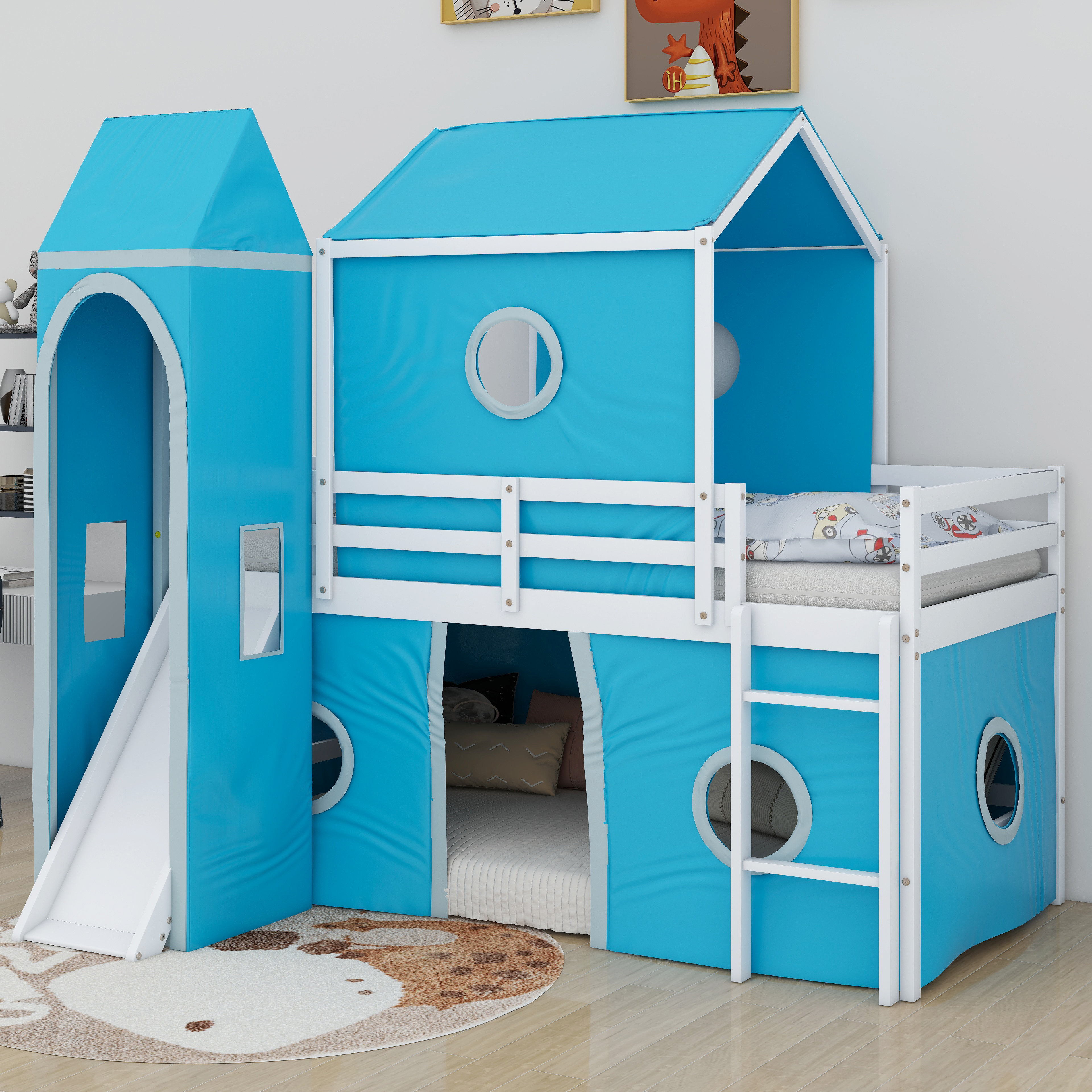 Harper Orchard Messerly Kids Bunk Bed with Slide Tent and Tower | Wayfair