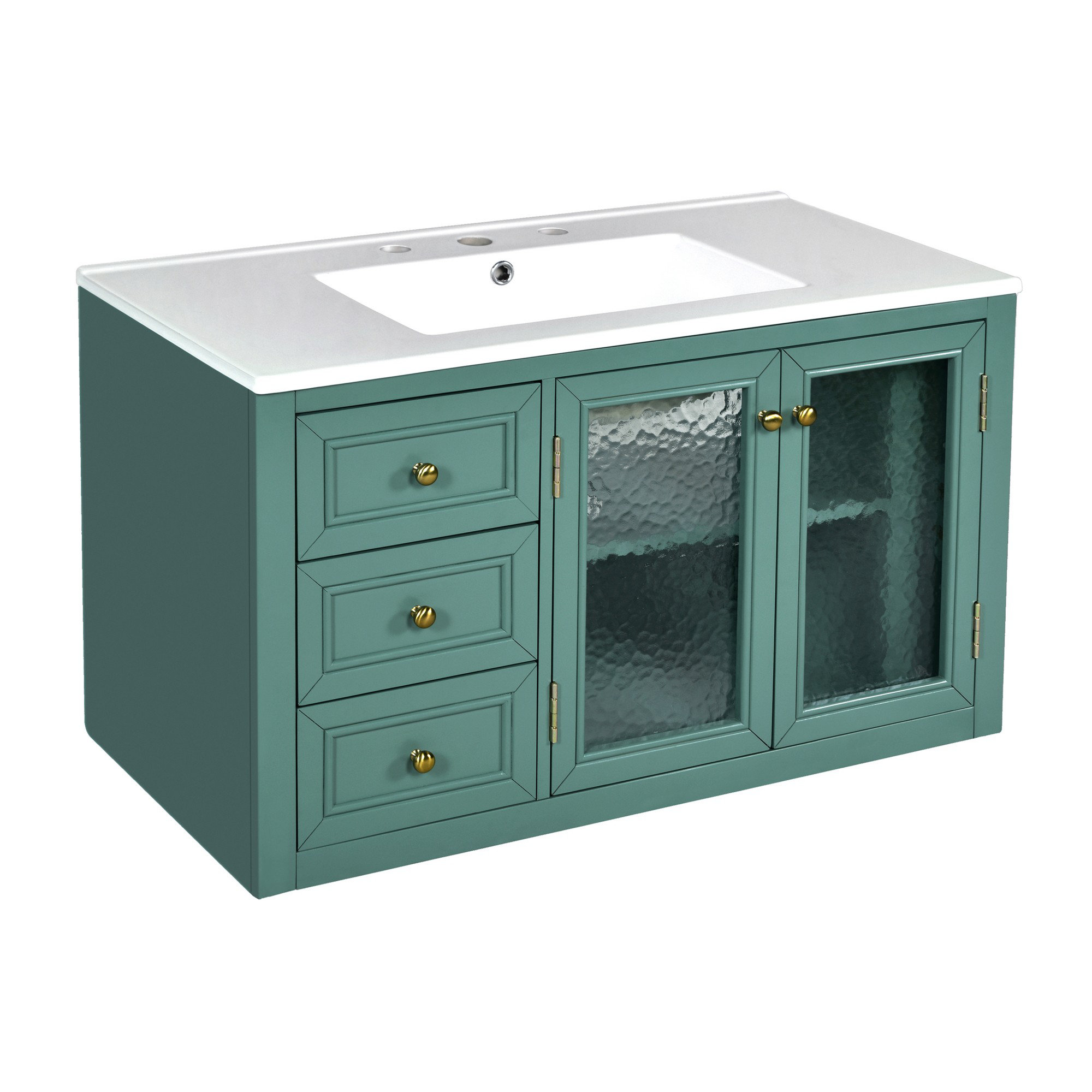 Winston Porter 36" Single Wall-Mounted Bathroom Vanity Set with Drawers ...