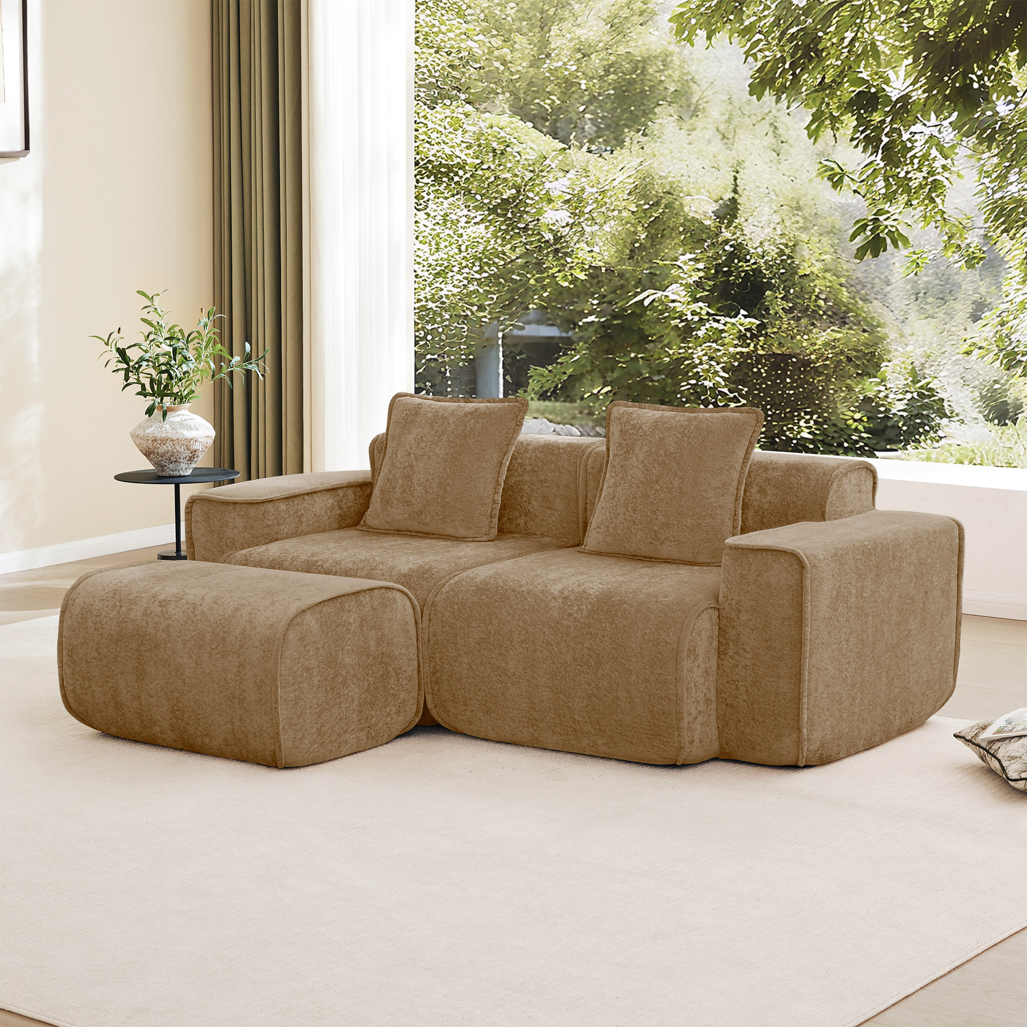 OE Streamlined Modular 2-Seat L-Shape Sectional Boneless Sofa with ...